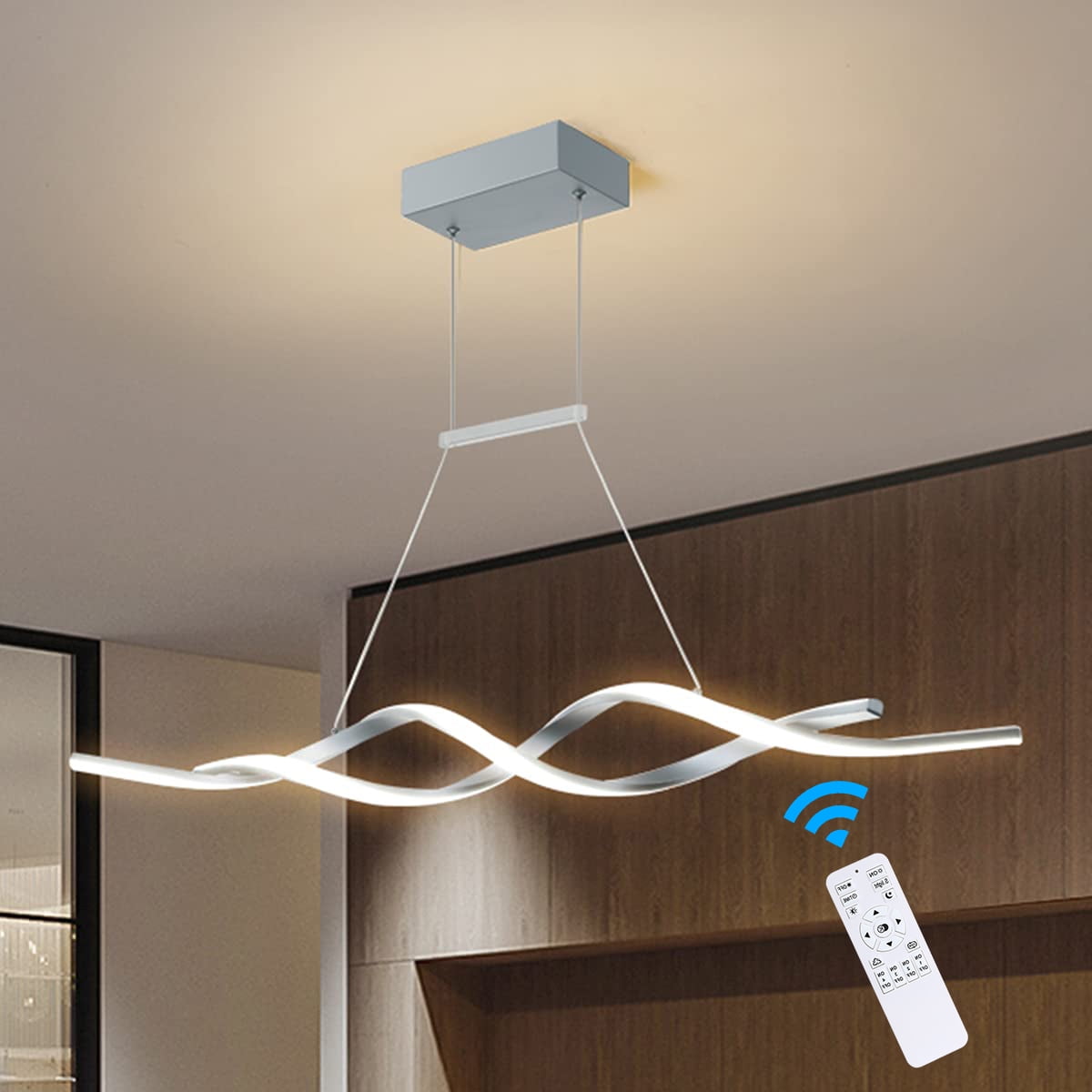 Garwarm Modern LED Pendant Light, Wave Dimmable LED Chandelier Lighting ...