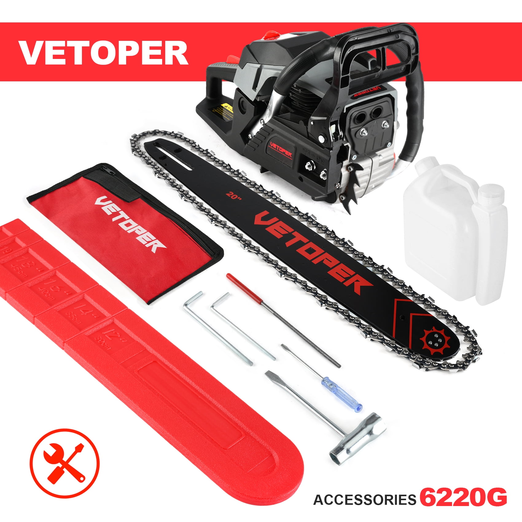 20 inch 62CC Gas Chainsaw 2-Stroke Gasoline Powered Chainsaw 6220G ...