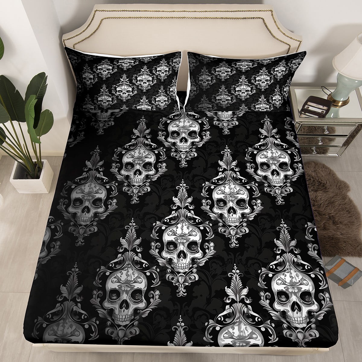 Gary Damask Bed Set for Adults Victorian Extoic Baroque Bed Sheets Twin ...