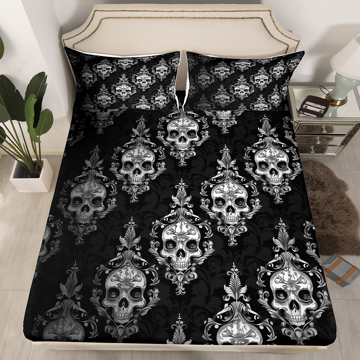 Gary Damask Bed Set for Adults Victorian Extoic Baroque Bed Sheets ...