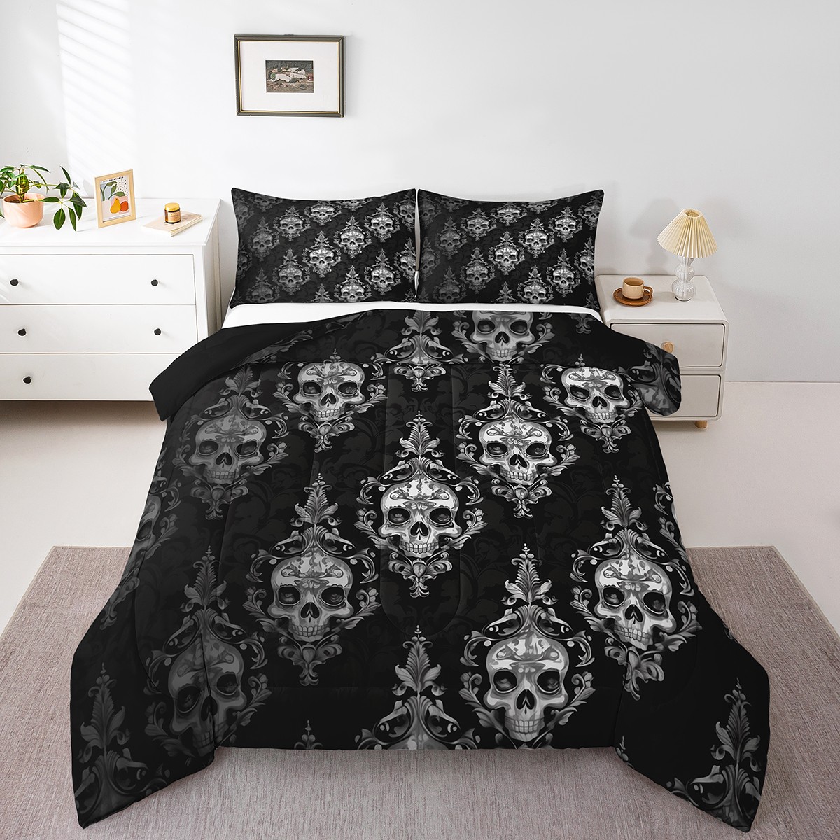 Gary Damask Down Comforter for Adults Victorian Extoic Baroque Bedding ...