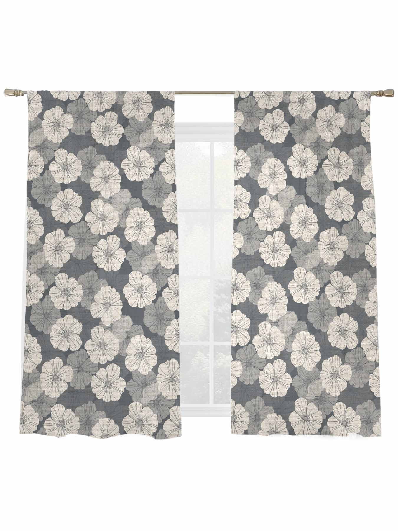 Gary Flower Sheer Curtains 2 Panels Set Retro Country Farmhouse Gary ...