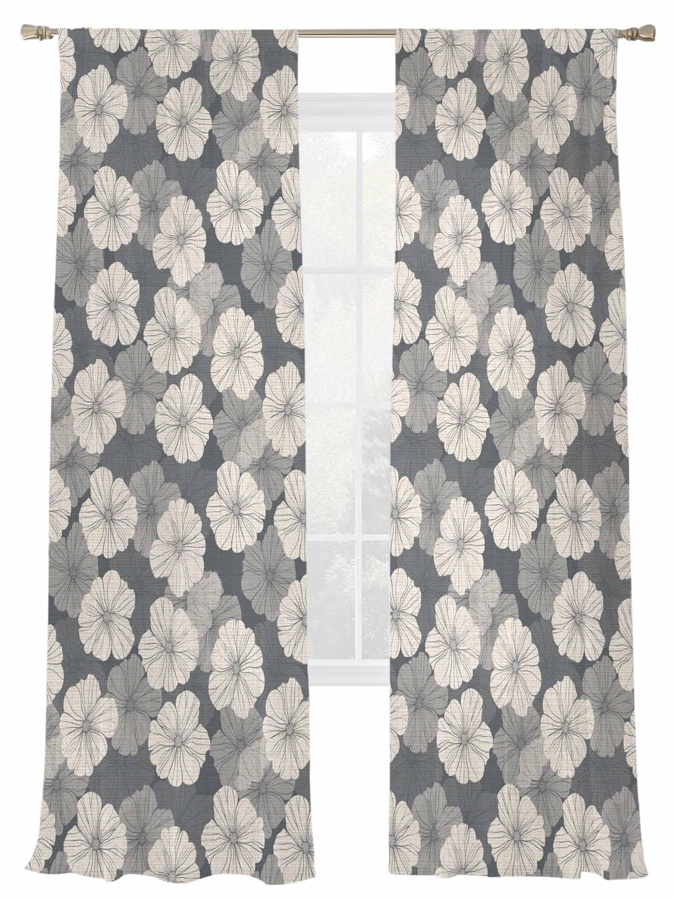 Gary Flower Sheer Curtains 2 Panels Set Retro Country Farmhouse Gary ...