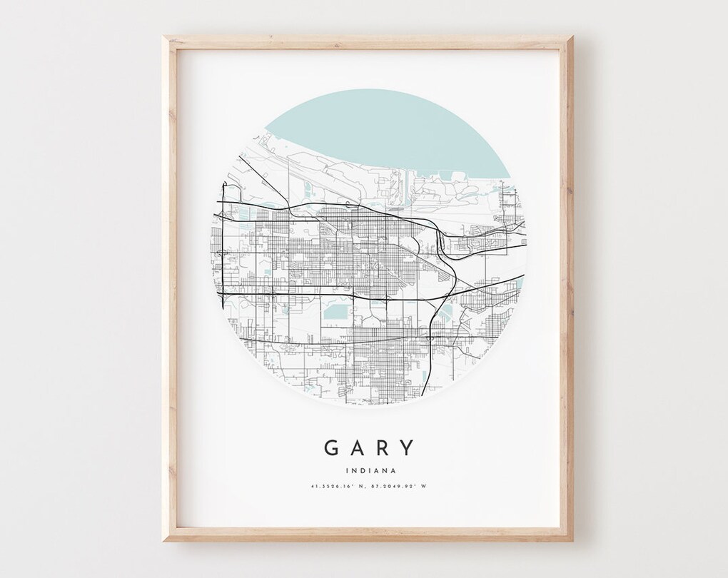 Gary Map Print, Gary Map Poster City Wall Art, In Road Map, Indiana ...