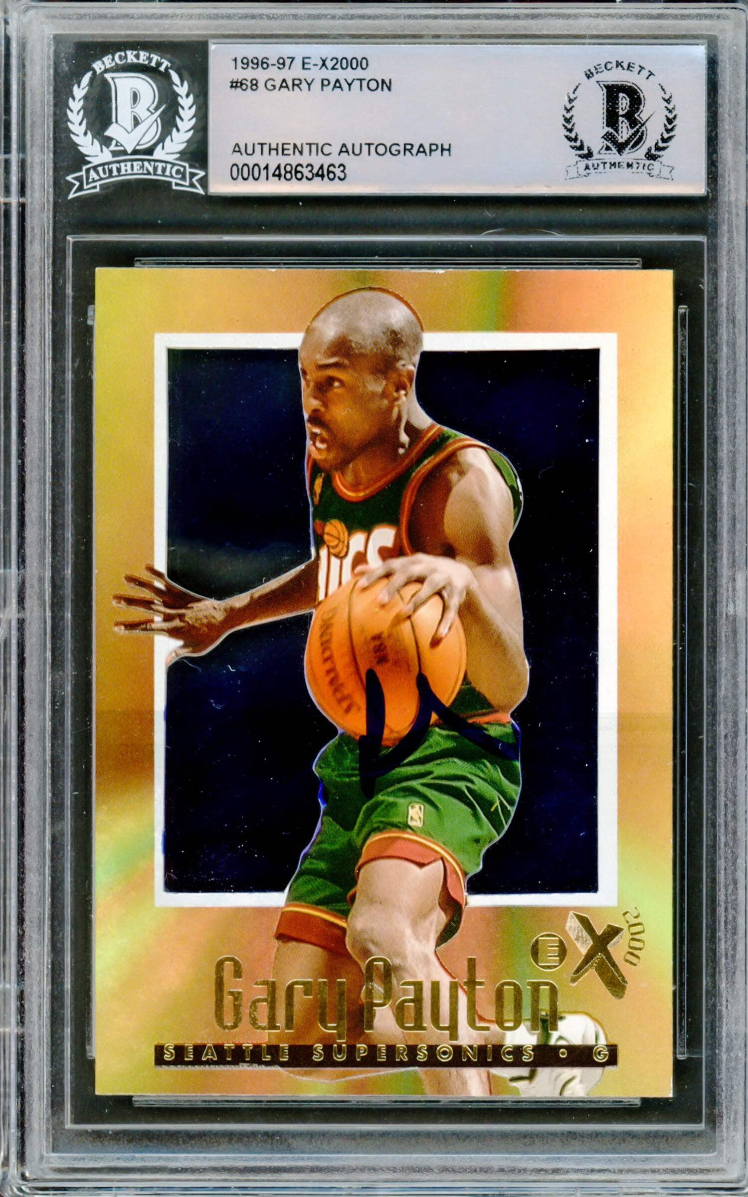 Gary Payton Autographed 1996-97 EX-2000 Card #68 Seattle Supersonics ...