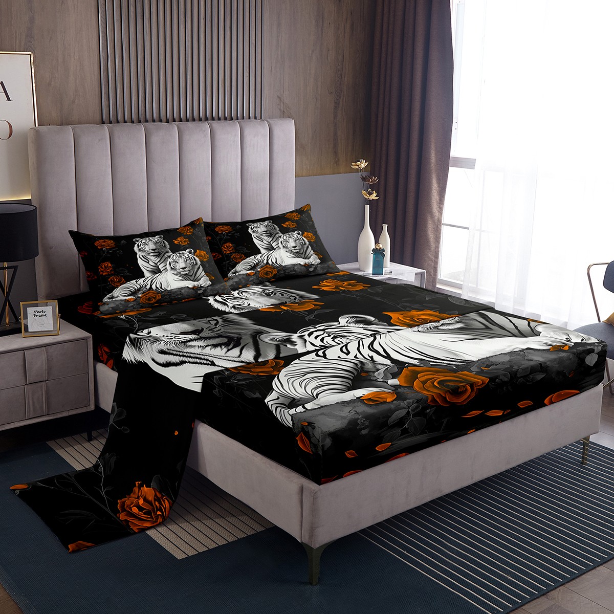 Gary Tiger Bed Sheets Set Orange Rose Painting Sheet Set,Romantic ...