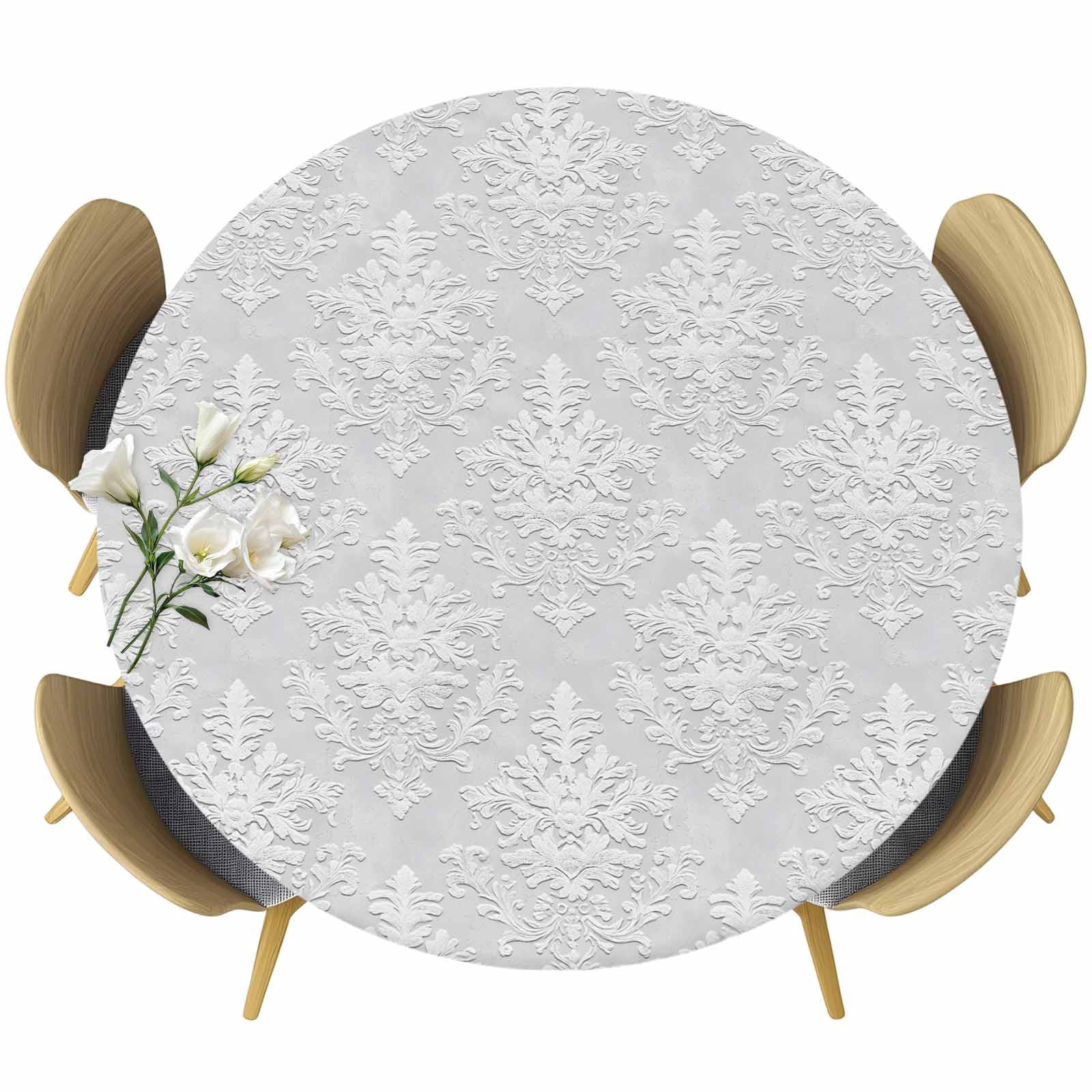 Gary Vintage Wallpaper Round Fitted Tablecloth with Elastic Edge ...
