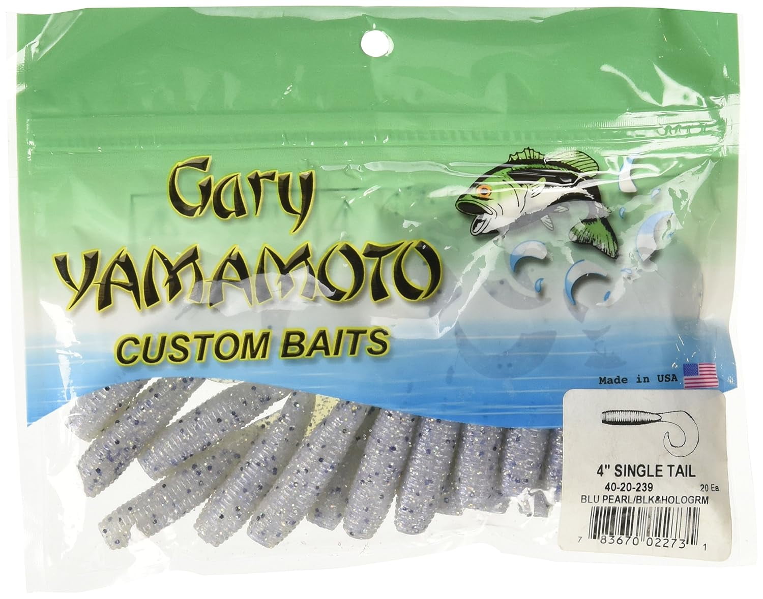 Gary Yamamoto Single Tail Grub Bait 4" 20 Pk Blue Pearl Hologram 40-20 ...