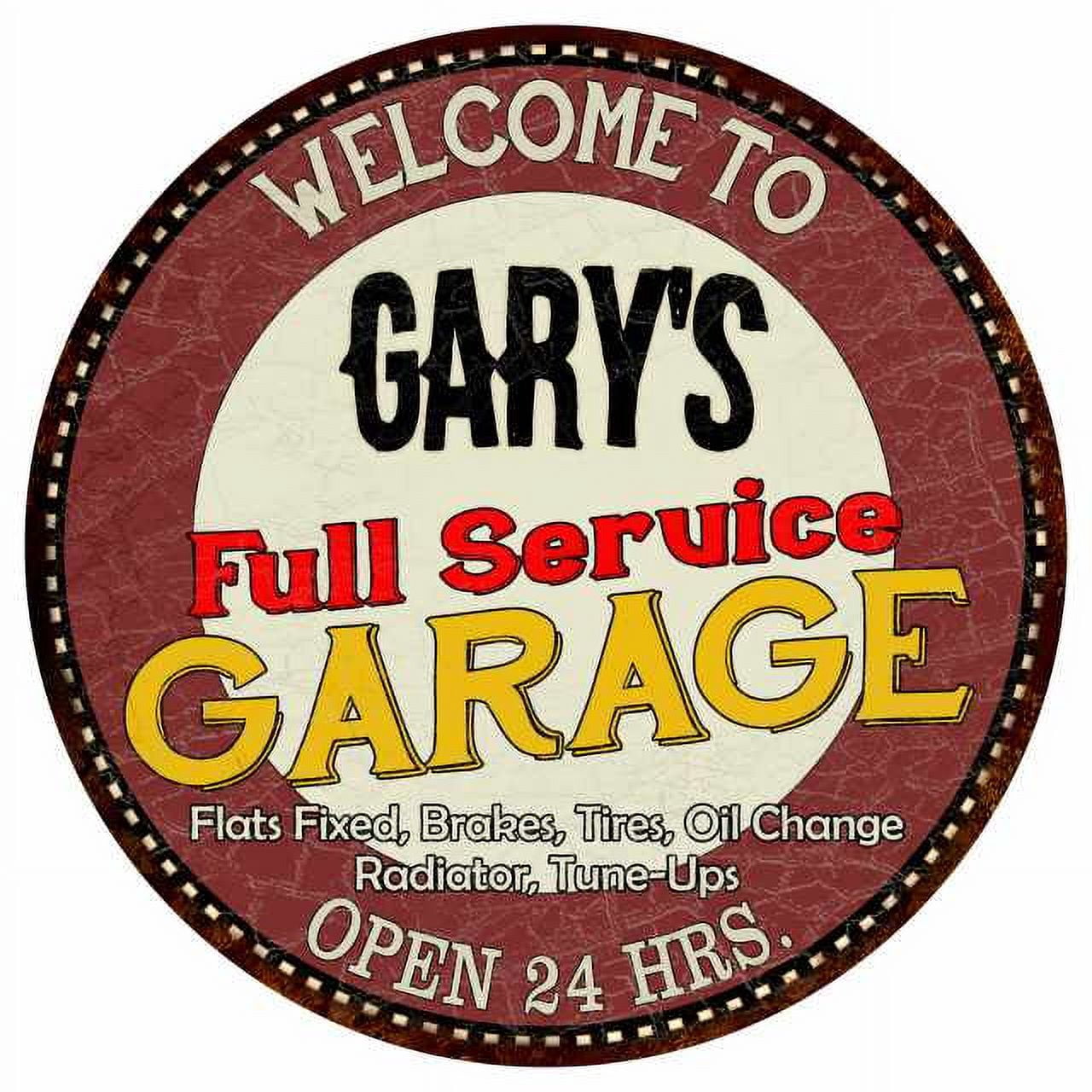 Gary's Full Service Garage 14" Round Metal Sign Man Cave Decor ...