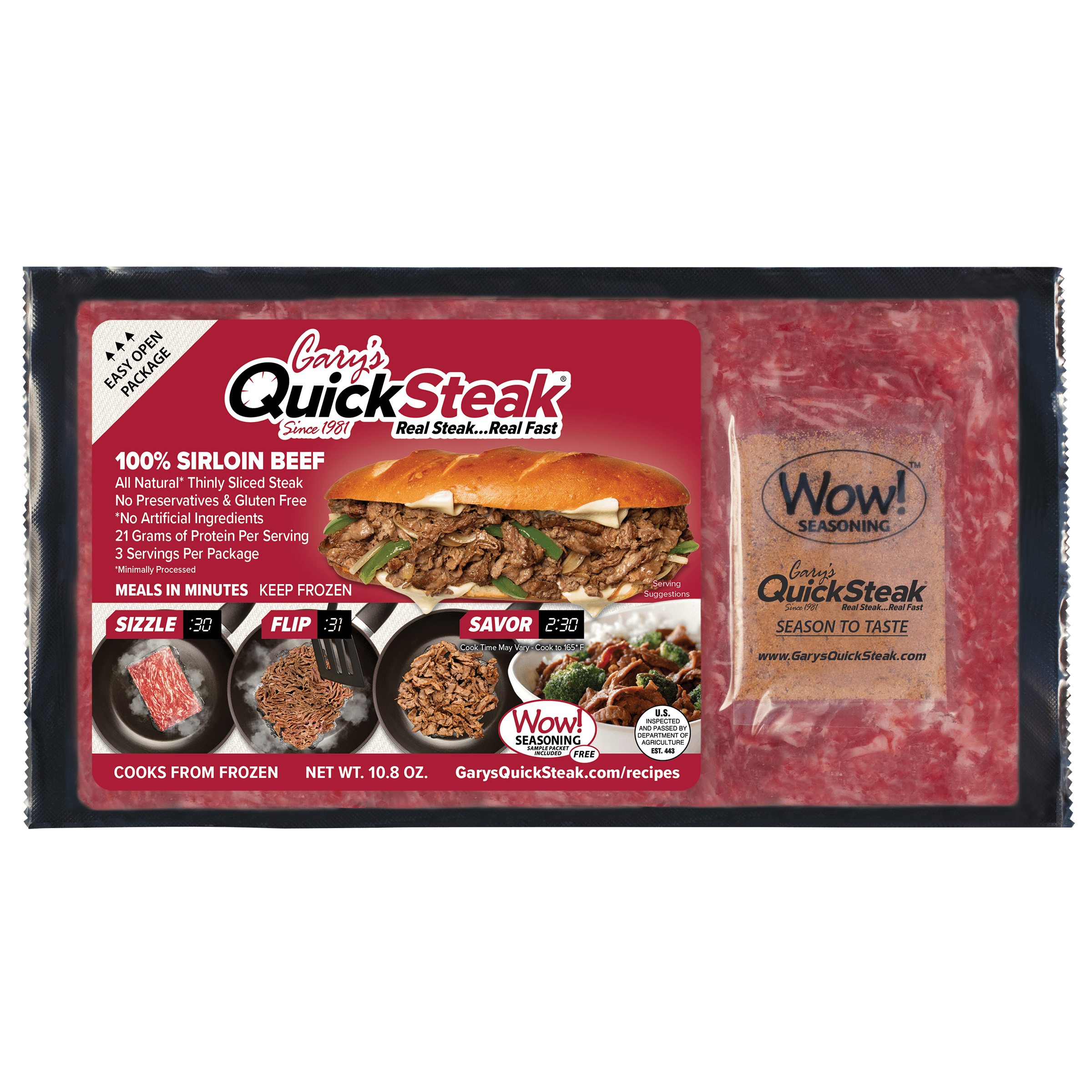 Gary's QuickSteak 100% Thin Sirloin Frozen Beef Packaged Meal, 10.8 oz ...