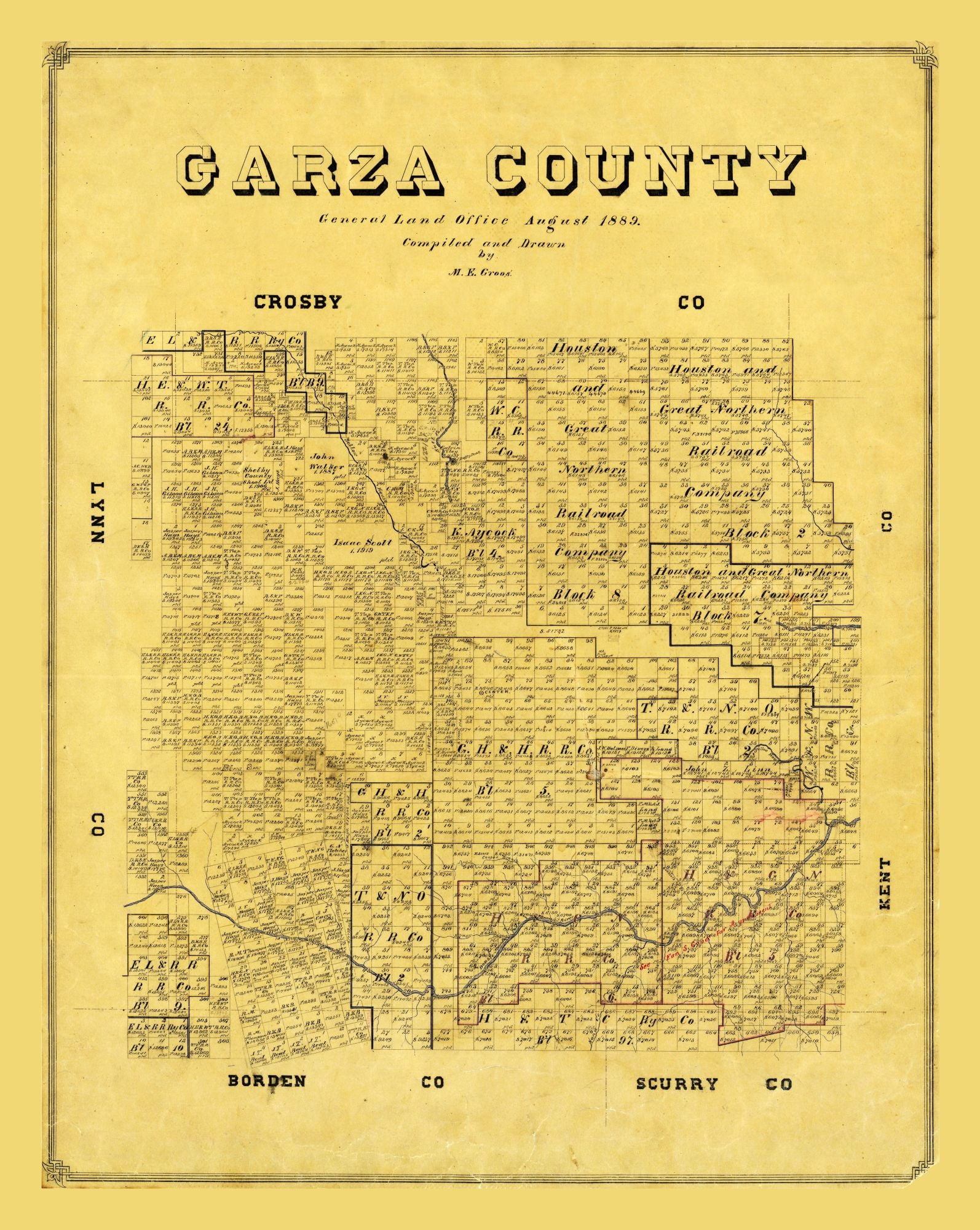 Historic County Map - Garza County Texas - Groos 1889 - 23 x 28.86 ...
