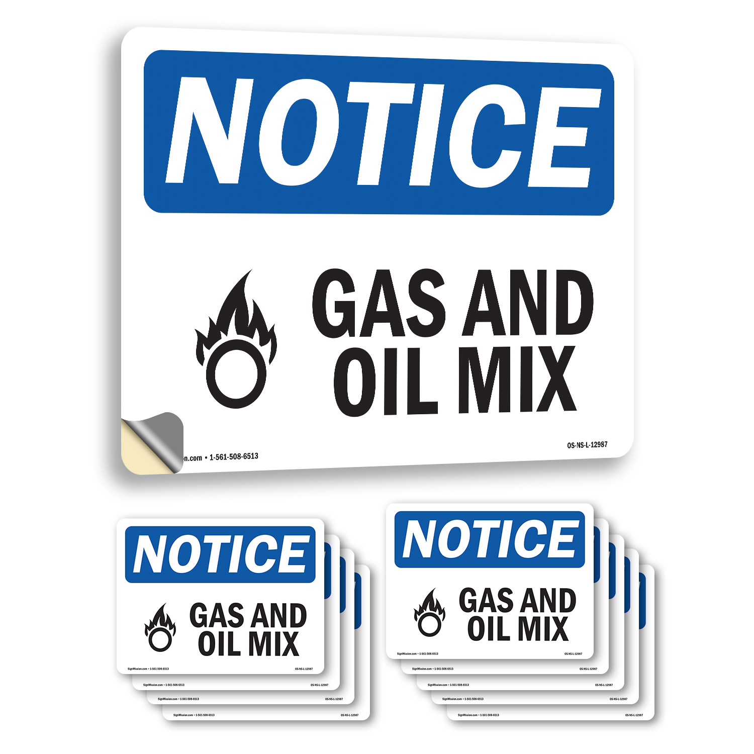 Gas And Oil Mix With Symbol OSHA Notice Vinyl Decal Label 18 Inch x 12 ...