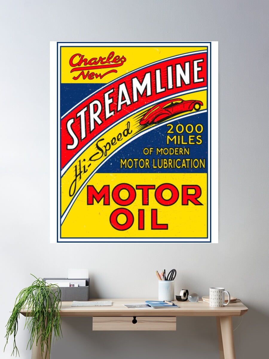 Gas And Oil T-Shirtstreamline Motor Oil Retro Sign Rectangular Poster ...