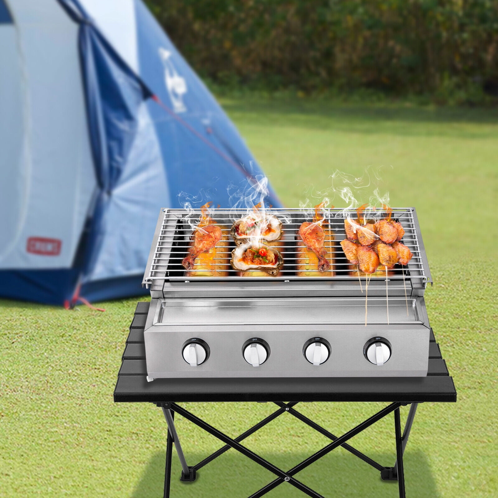 Gas BBQ Grill Stainless Steel Outdoor Camp Picnic Barbecue Shish Kabob ...