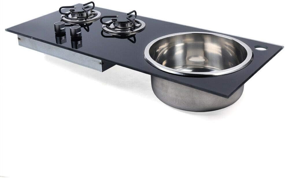 Gas Cooktop with 2 Burners and Sink,Tempered Glass Cooktop Boat Caravan ...