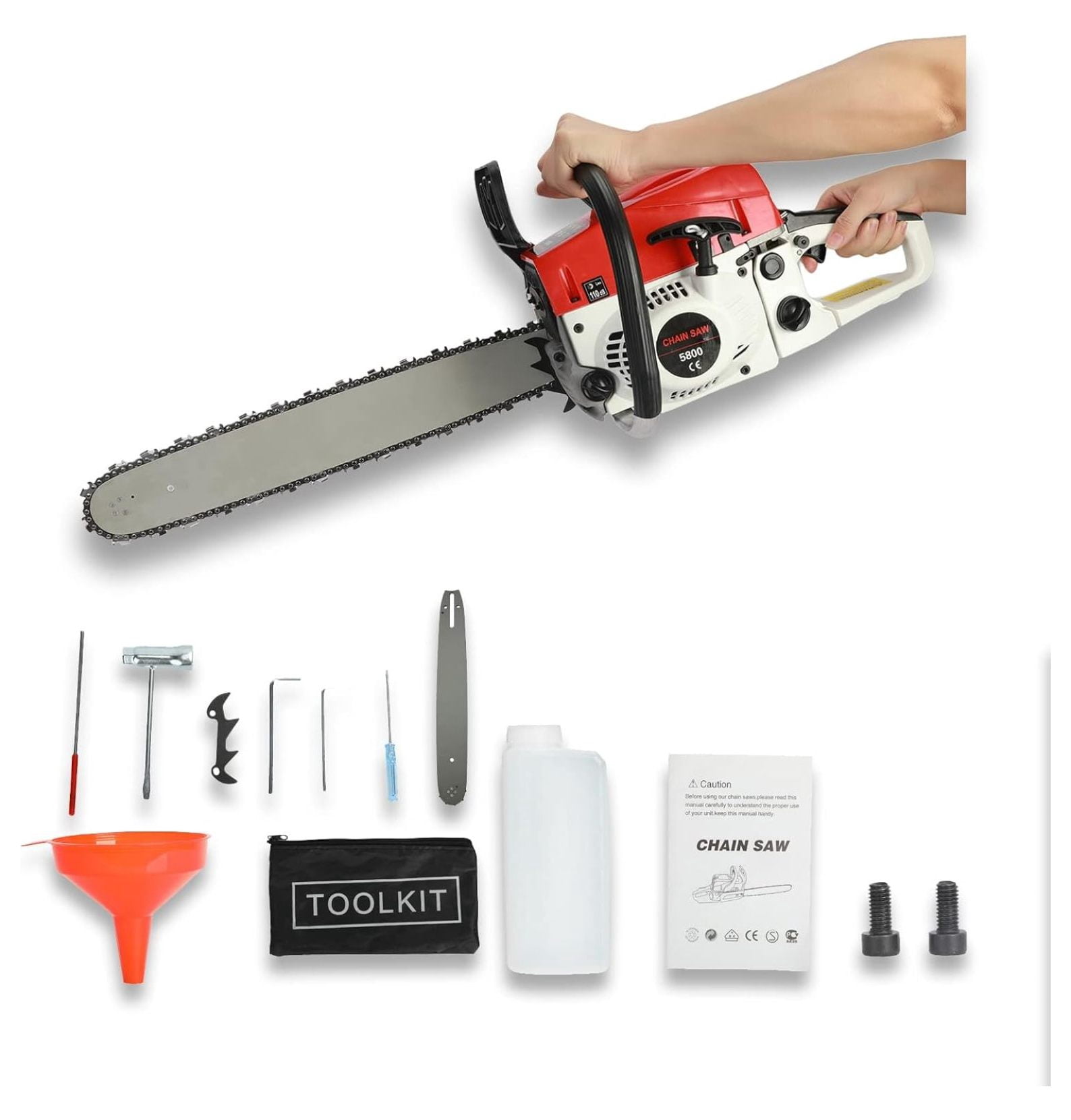 Gas Cordless Chainsaw 20 inch, 2-Cycle Gasoline Powered Chain Saw, 3.2HP 58CC Handheld Cordless ...