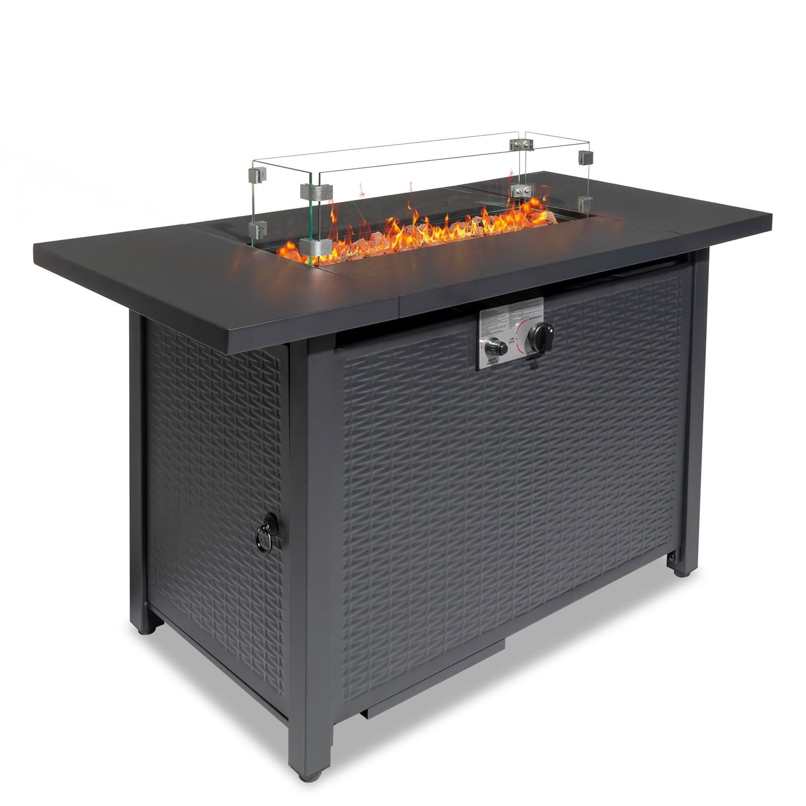 Gas Fire Pit Table 50,000 BTU Steel Gas FirePit with Steel Lid Volcanic ...