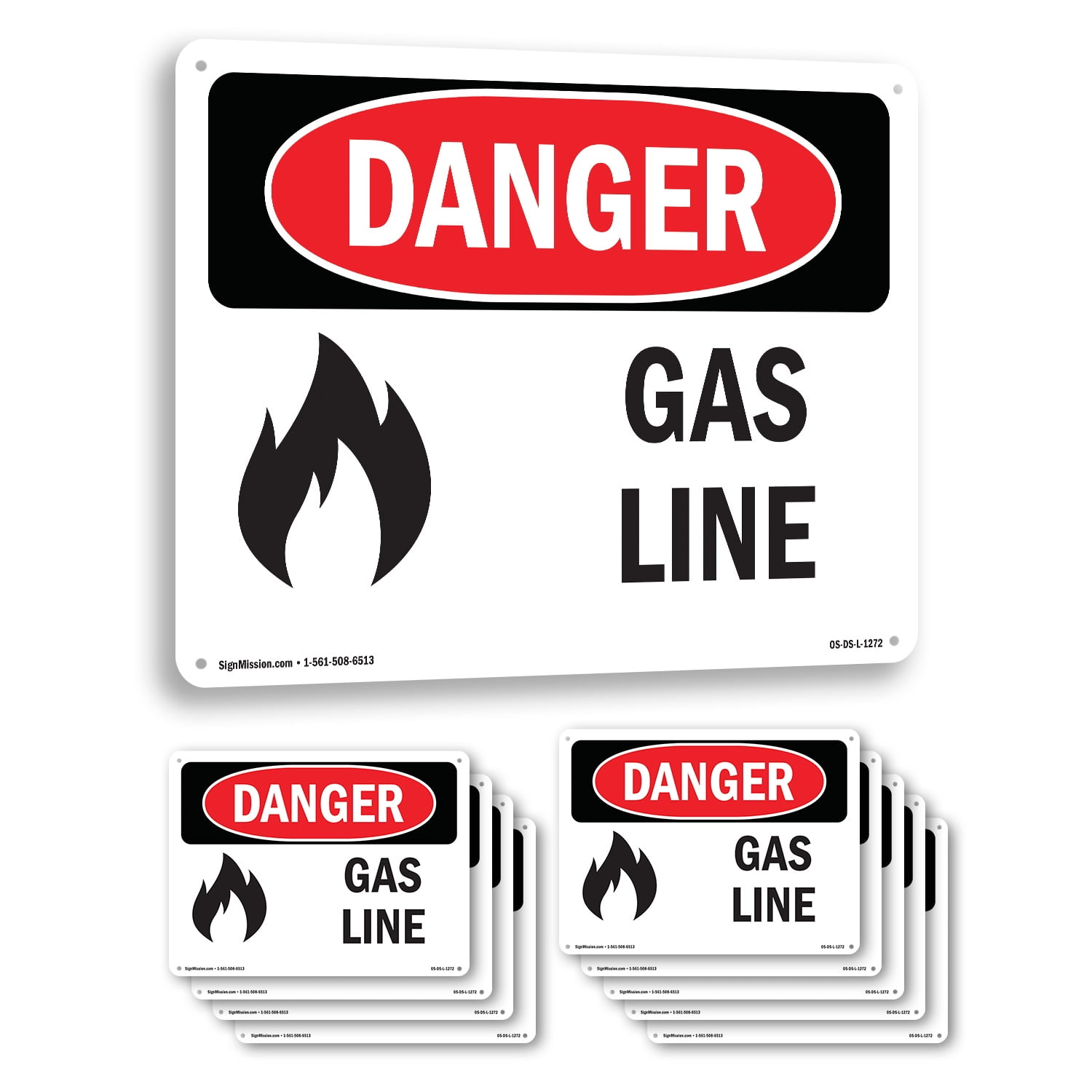 Gas Line OSHA Danger Rigid Plastic Sign 10 Inch x 7 Inch - 10 Pack ...