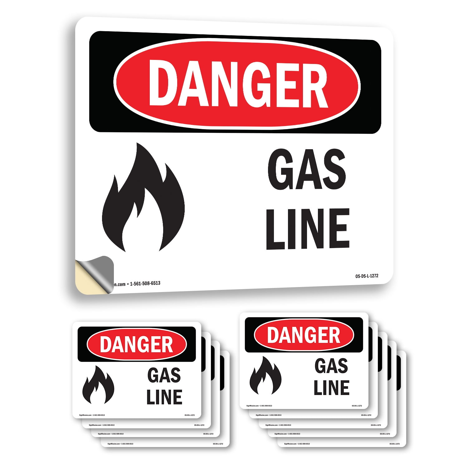 Gas Line OSHA Danger Vinyl Decal Label 24 Inch x 18 Inch - 10 Pack ...