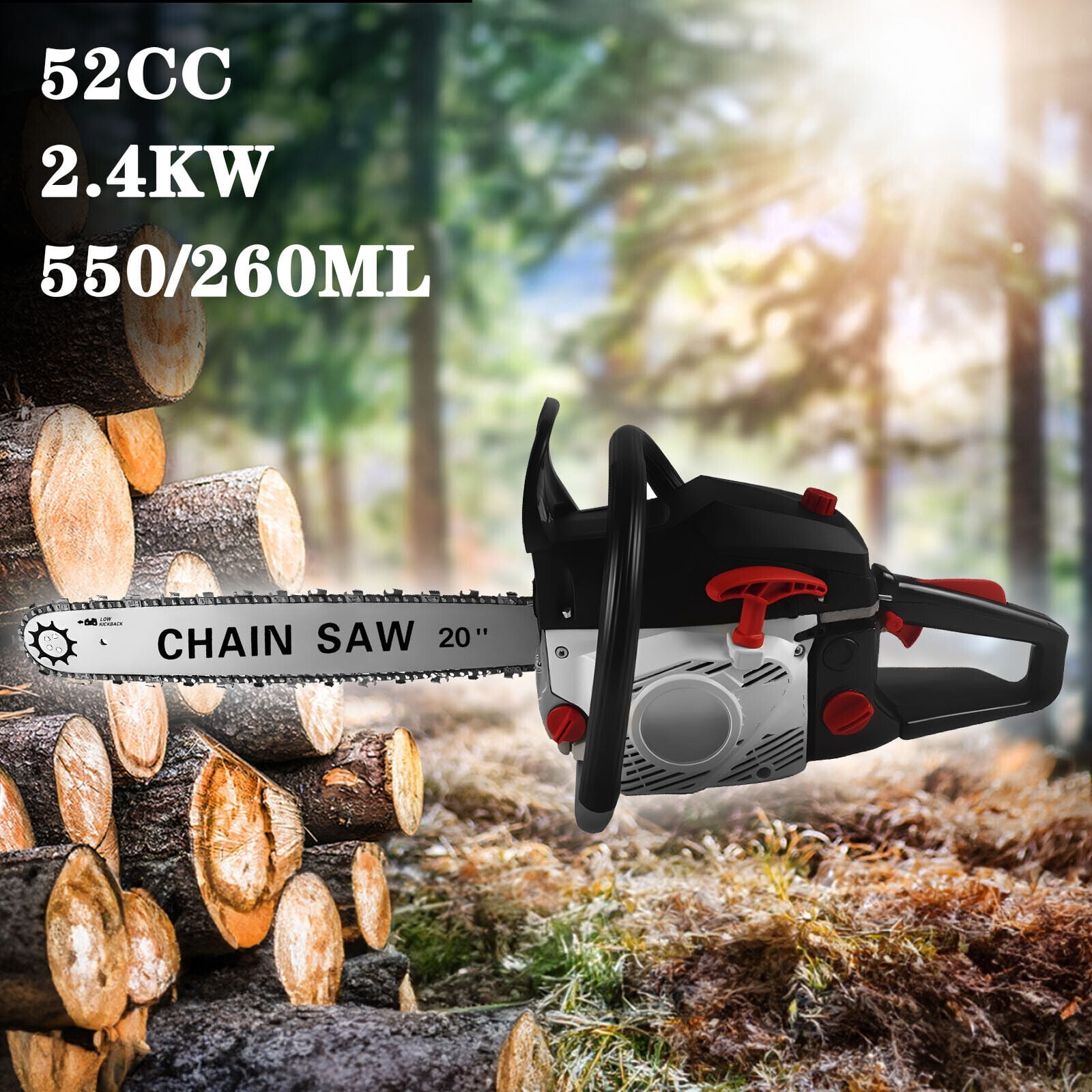 Gas Powered 20" Chainsaw 2-Cycle 52 CC Handheld Gasoline Chain Saws for ...