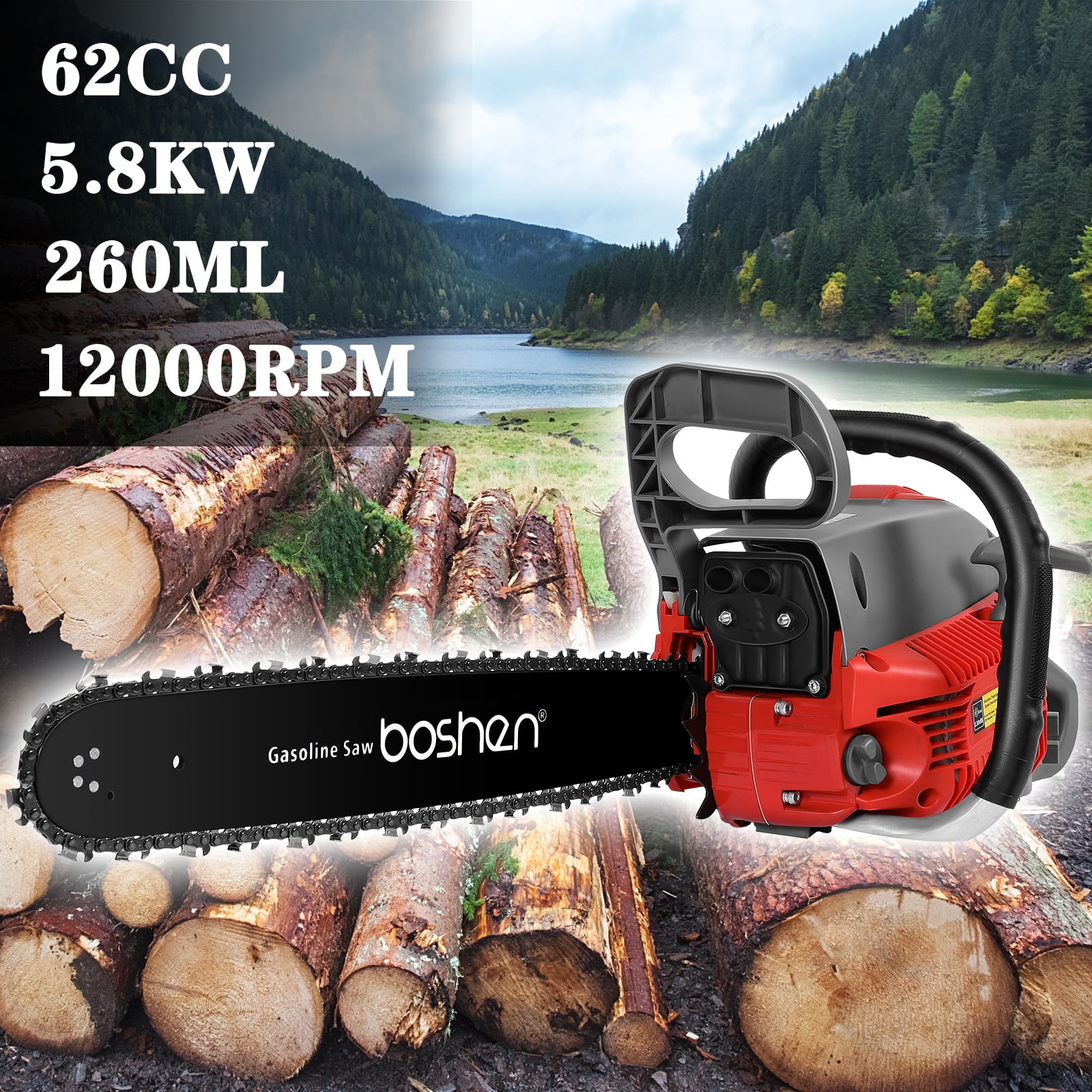 Gas-Powered Chainsaw 62CC 2-stroke 20" Guide Board Chain Saws 2-Cycle ...