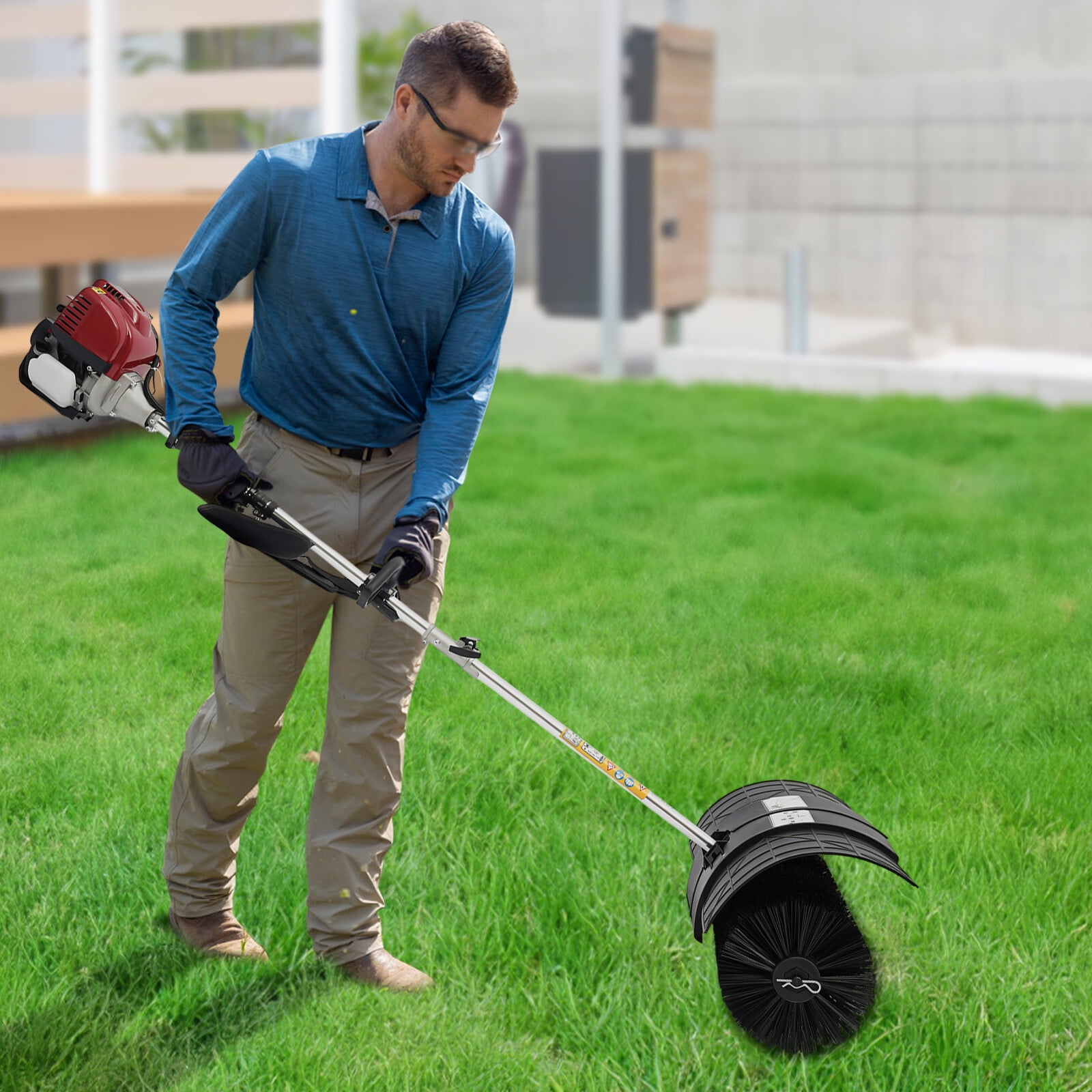 Gas Powered Lawn Sweeper, 4-Stroke 2200W Walk-Behind Leaf Collector ...