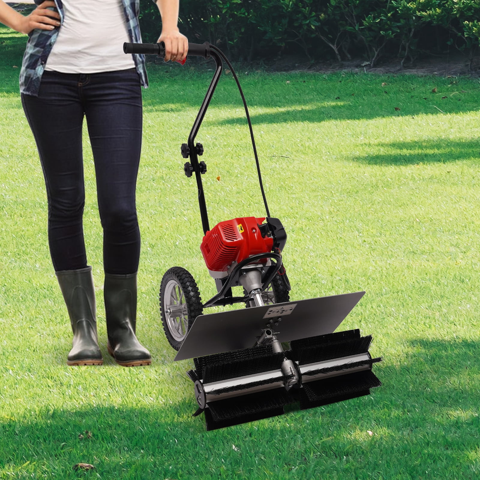 Gas-Powered Sweeper Broom, 43cc 2-Stroke Engine, 16 Replaceable Brushes ...