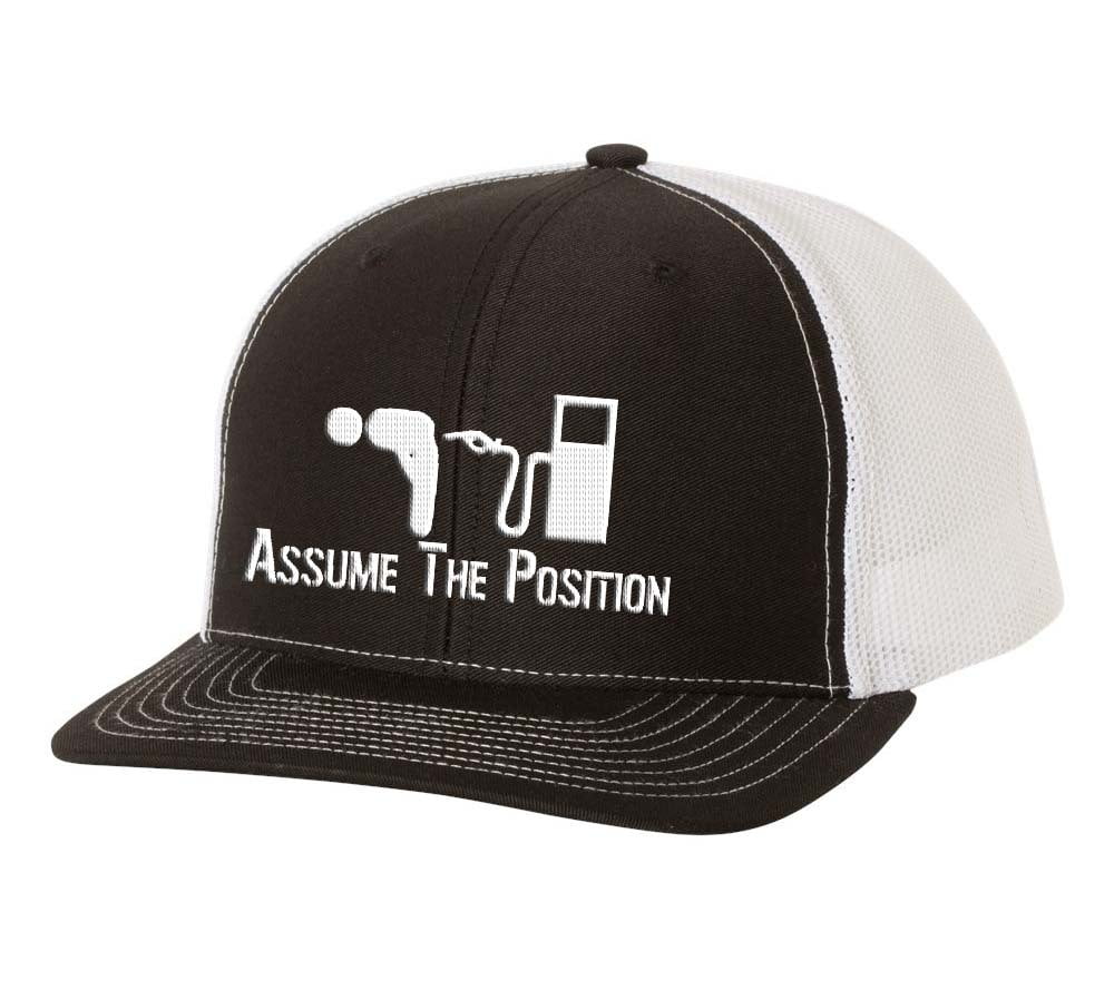 Gas Pump Assume The Position Gas Prices Funny Mens Embroidered Mesh ...