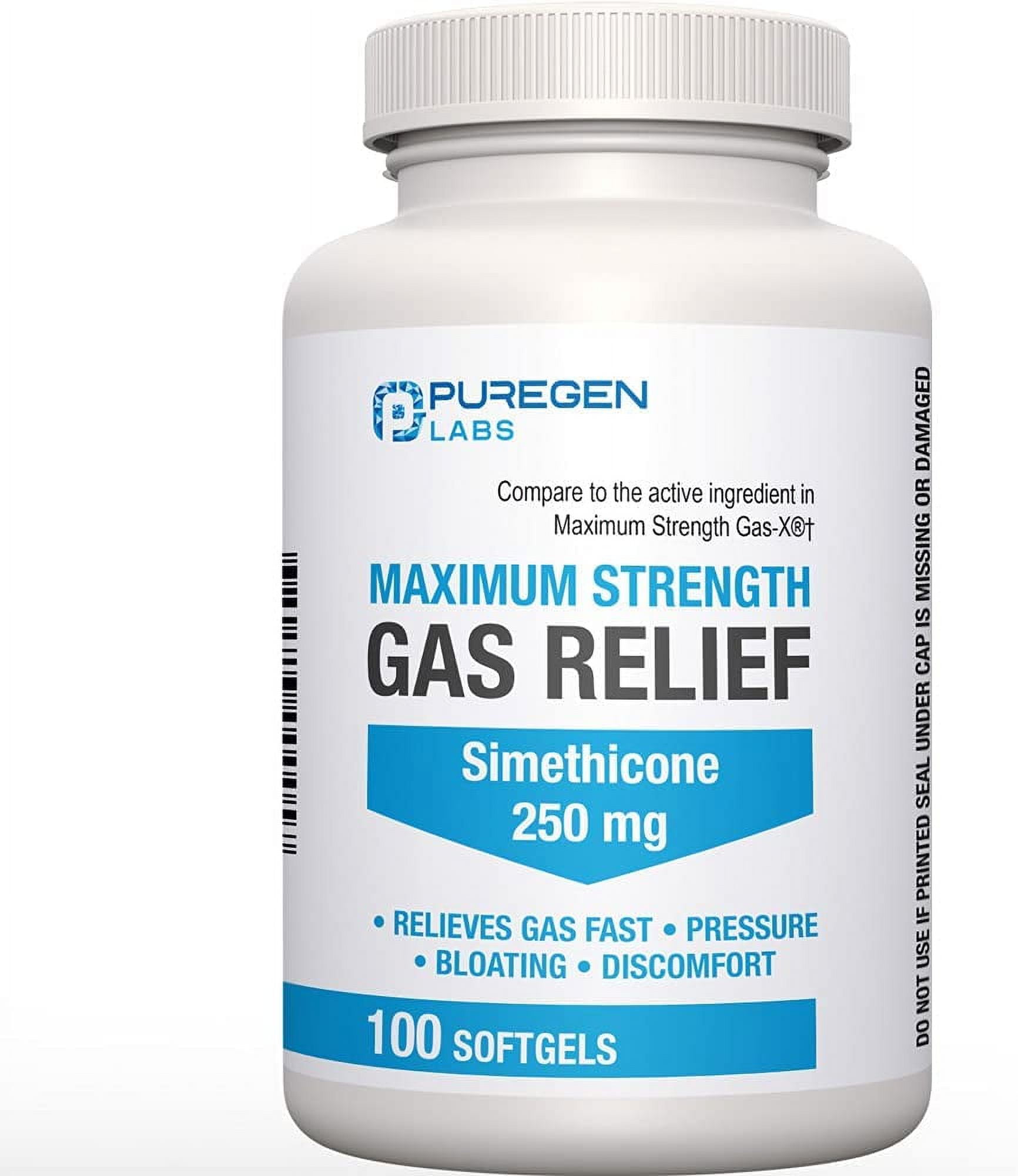 Puregen Labs Gas Relief Simethicone 250mg. Maximum Strength 100 ...