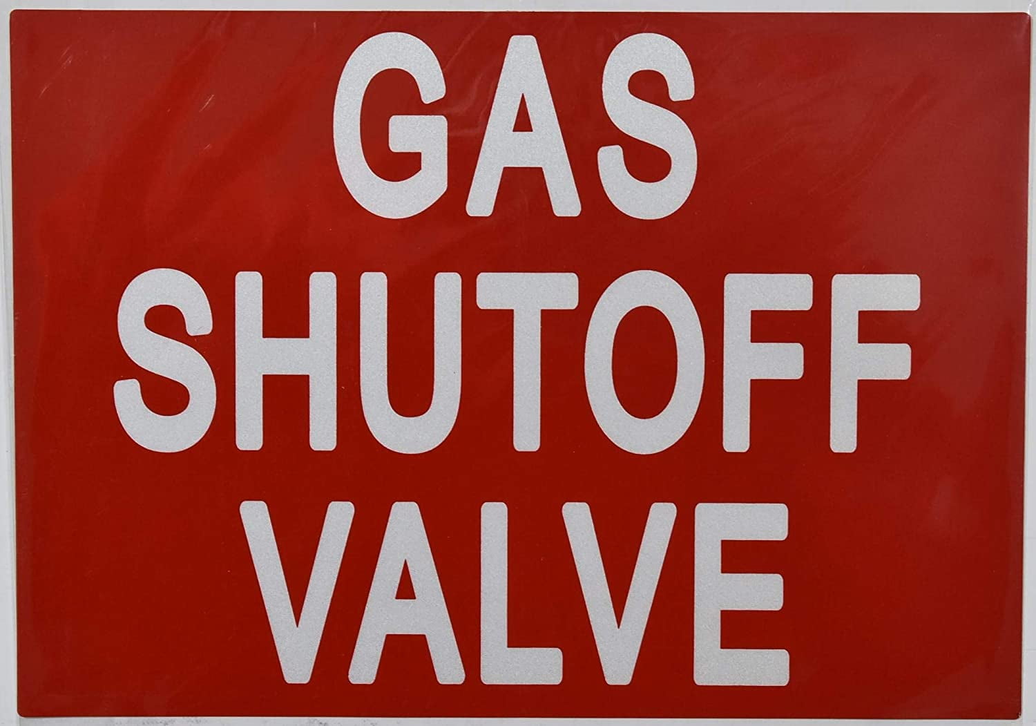 Gas Shut-Off Valve Sticker (Reflective,1 Unit, RED Background, 7X10 ...