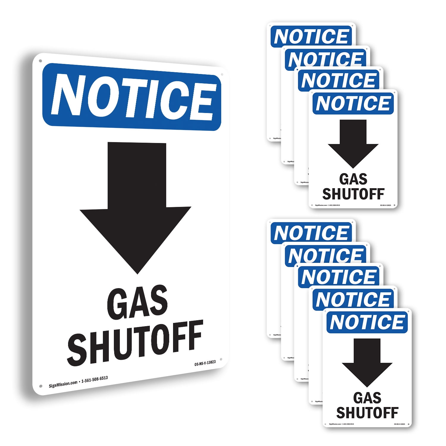 Gas Shutoff [Down Arrow] OSHA Notice Aluminum Sign 10 Inch x 7 Inch ...