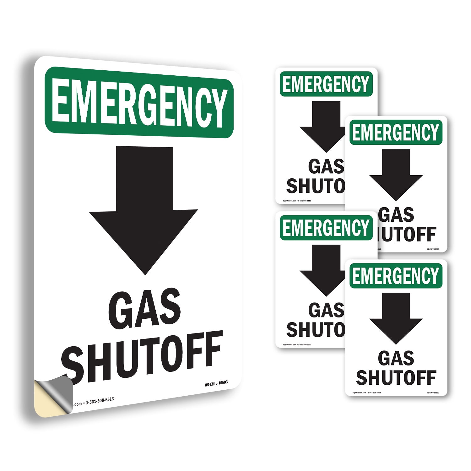Gas Shutoff [Down Arrow] With Symbol OSHA Emergency Vinyl Decal Label ...