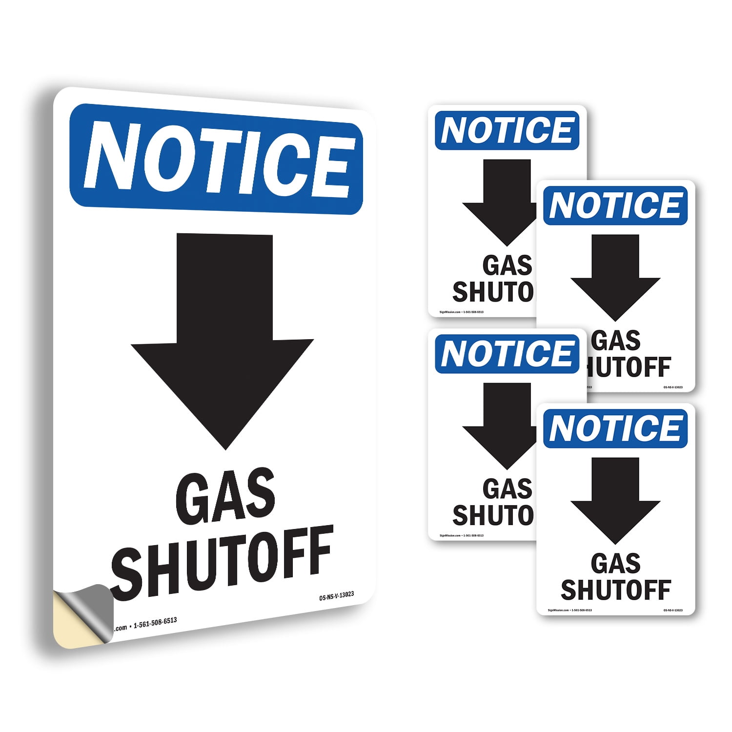 Gas Shutoff [Down Arrow] With Symbol OSHA Notice Vinyl Decal Label 18 ...