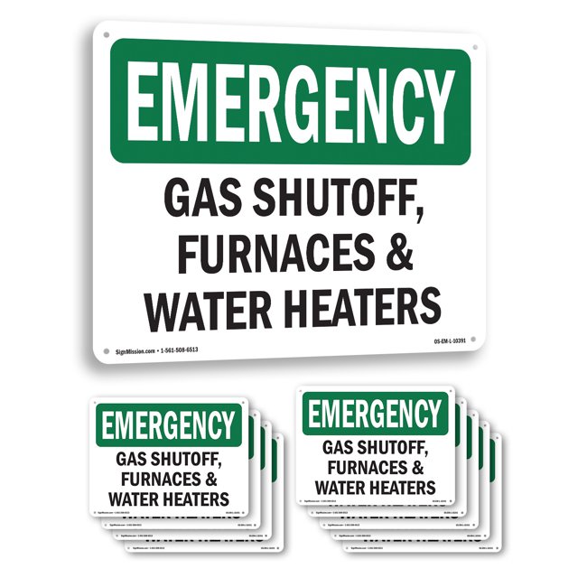 Gas Shutoff Furnaces And Water Heaters OSHA Emergency Rigid Plastic ...