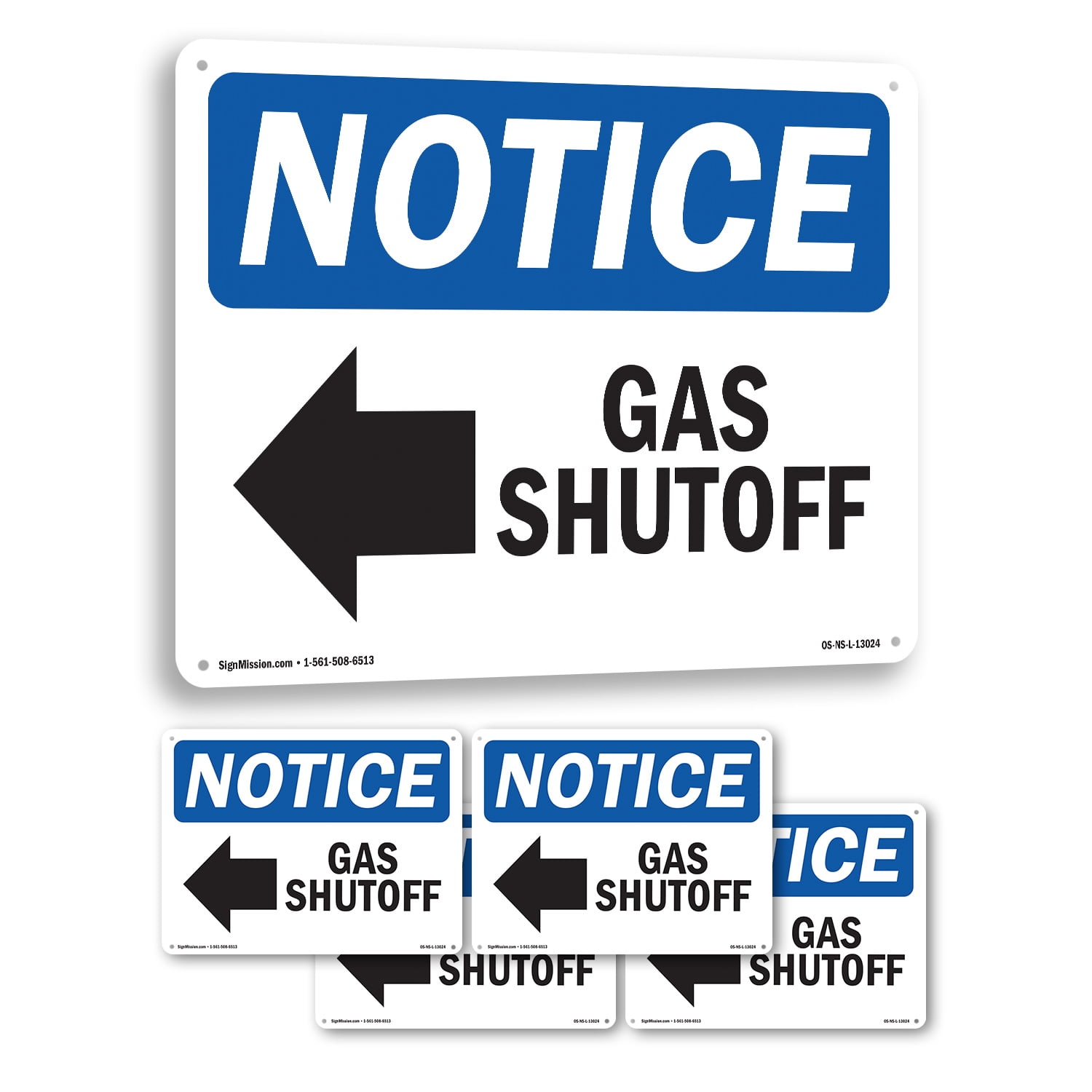 Gas Shutoff [Left Arrow] OSHA Notice Rigid Plastic Sign 10 Inch x 7 ...