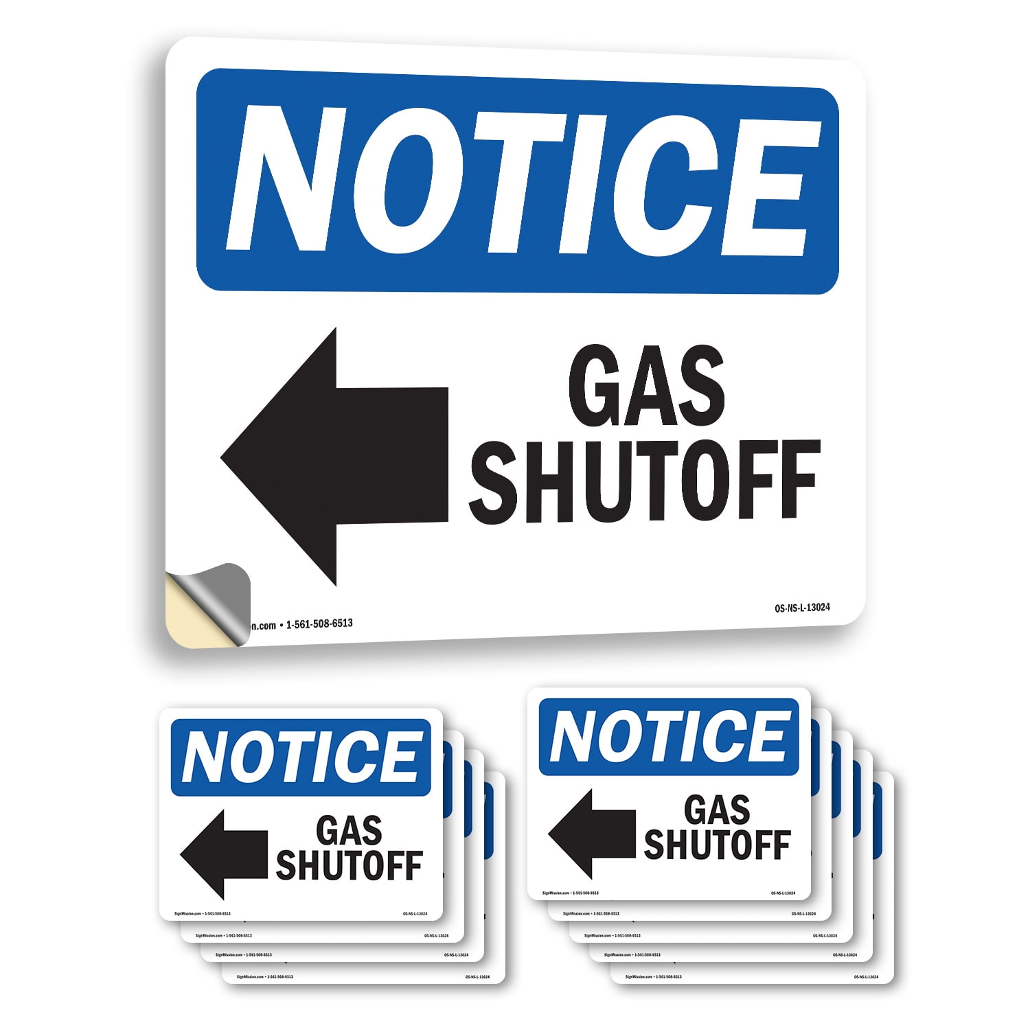 Gas Shutoff [Left Arrow] With Symbol OSHA Notice Vinyl Decal Label 18 ...