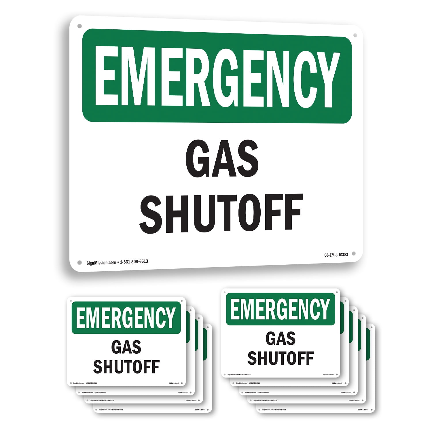 Gas Shutoff OSHA Emergency Aluminum Sign 24 Inch x 18 Inch - 10 Pack ...