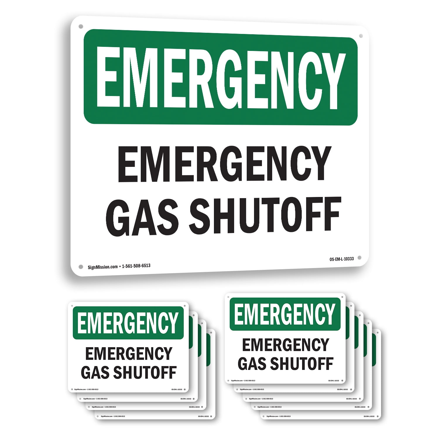 Gas Shutoff OSHA Emergency Aluminum Sign 24 Inch x 18 Inch - 10 Pack ...