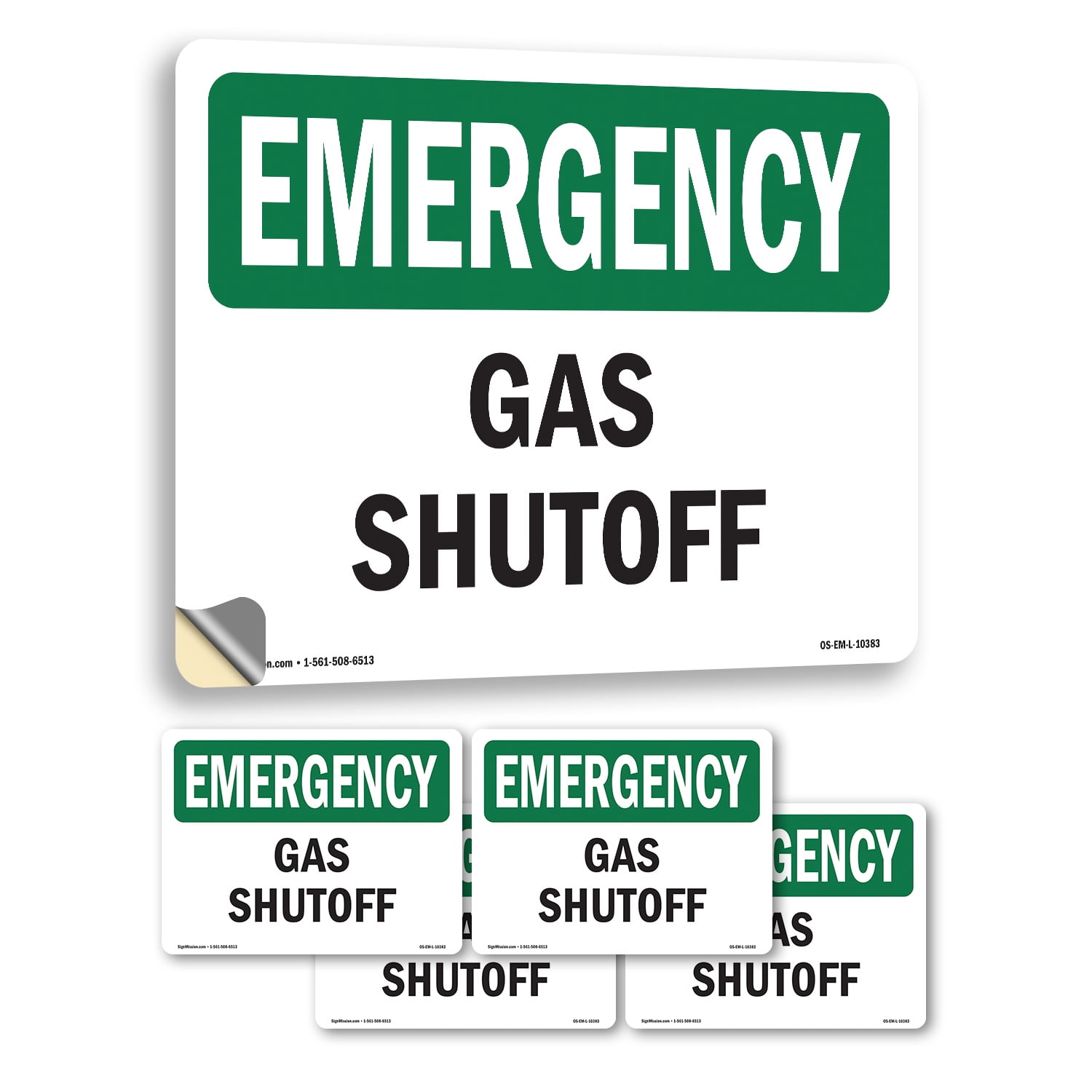 Gas Shutoff OSHA Emergency Vinyl Decal Label 24 Inch x 18 Inch - 5 Pack ...