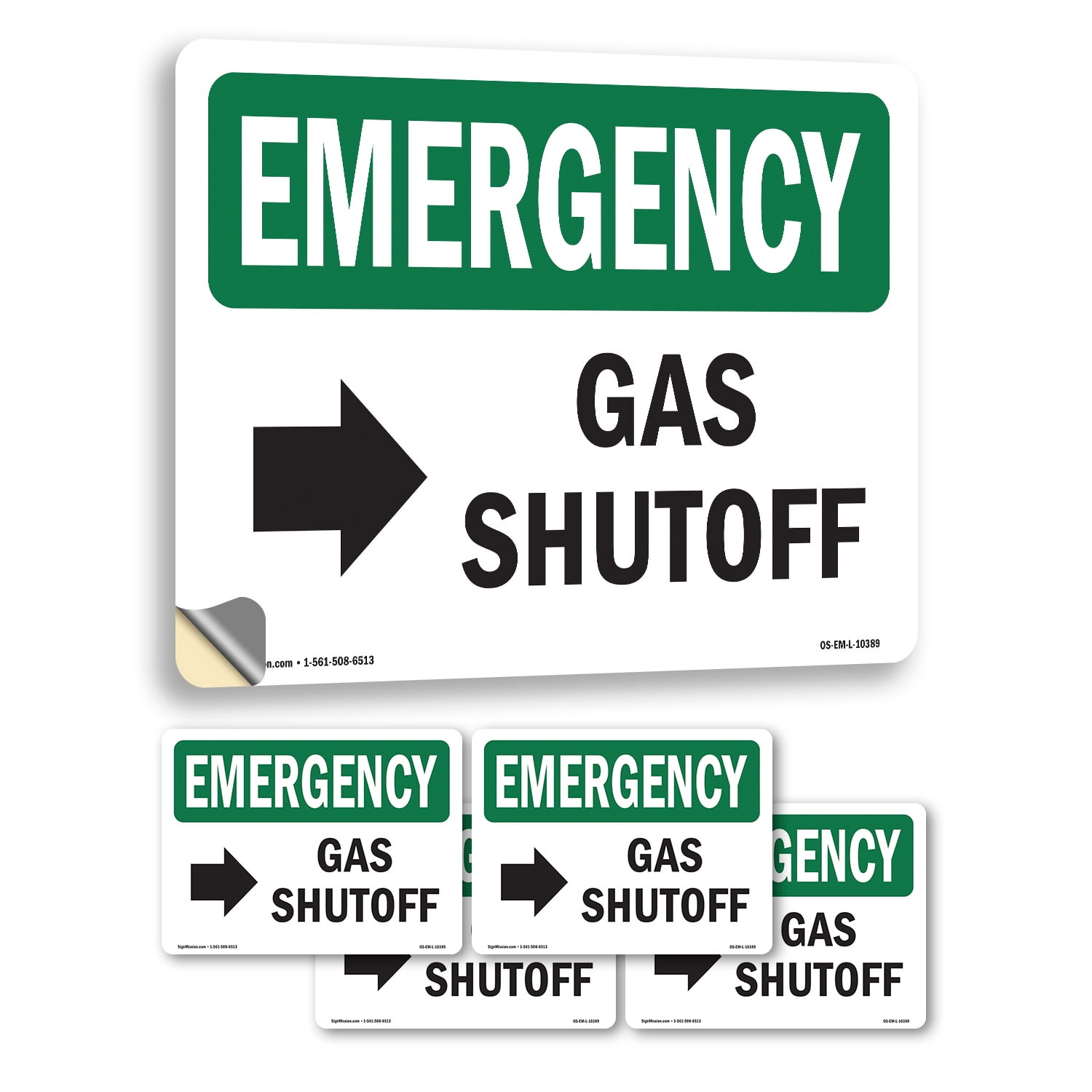 Gas Shutoff [Right Arrow] With Symbol OSHA Emergency Vinyl Decal Label ...