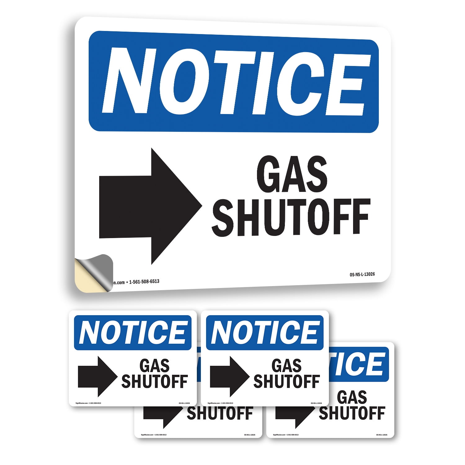 Gas Shutoff [Right Arrow] With Symbol OSHA Notice Vinyl Decal Label 7 ...