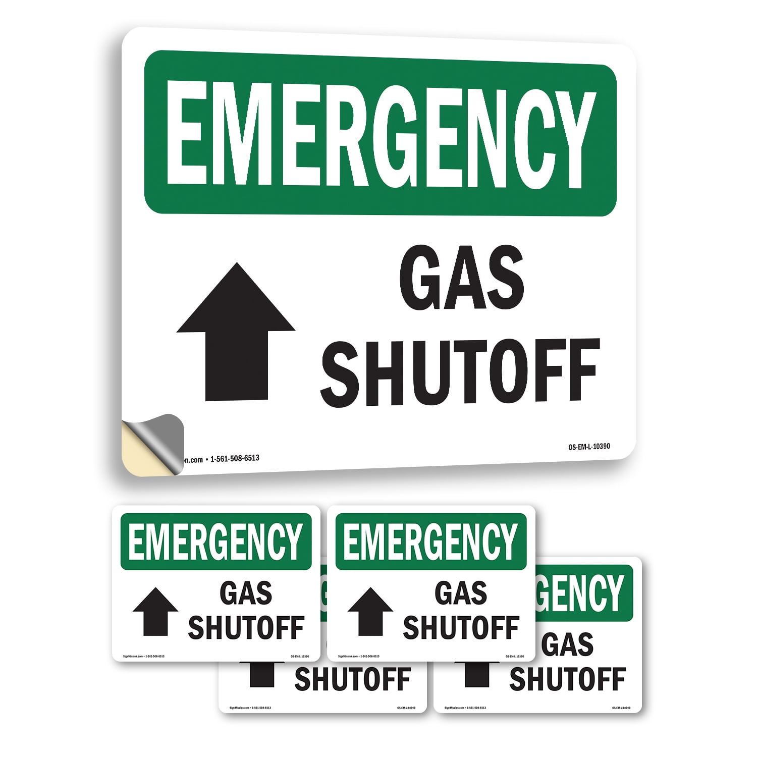 Gas Shutoff [Up Arrow] With Symbol OSHA Emergency Vinyl Decal Label 14 ...