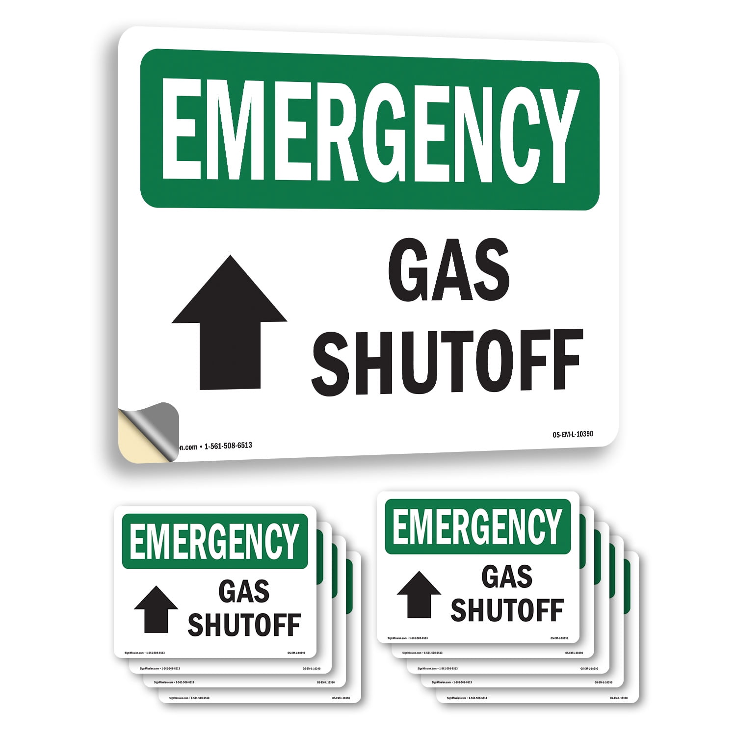 Gas Shutoff [Up Arrow] With Symbol OSHA Emergency Vinyl Decal Label 7 ...