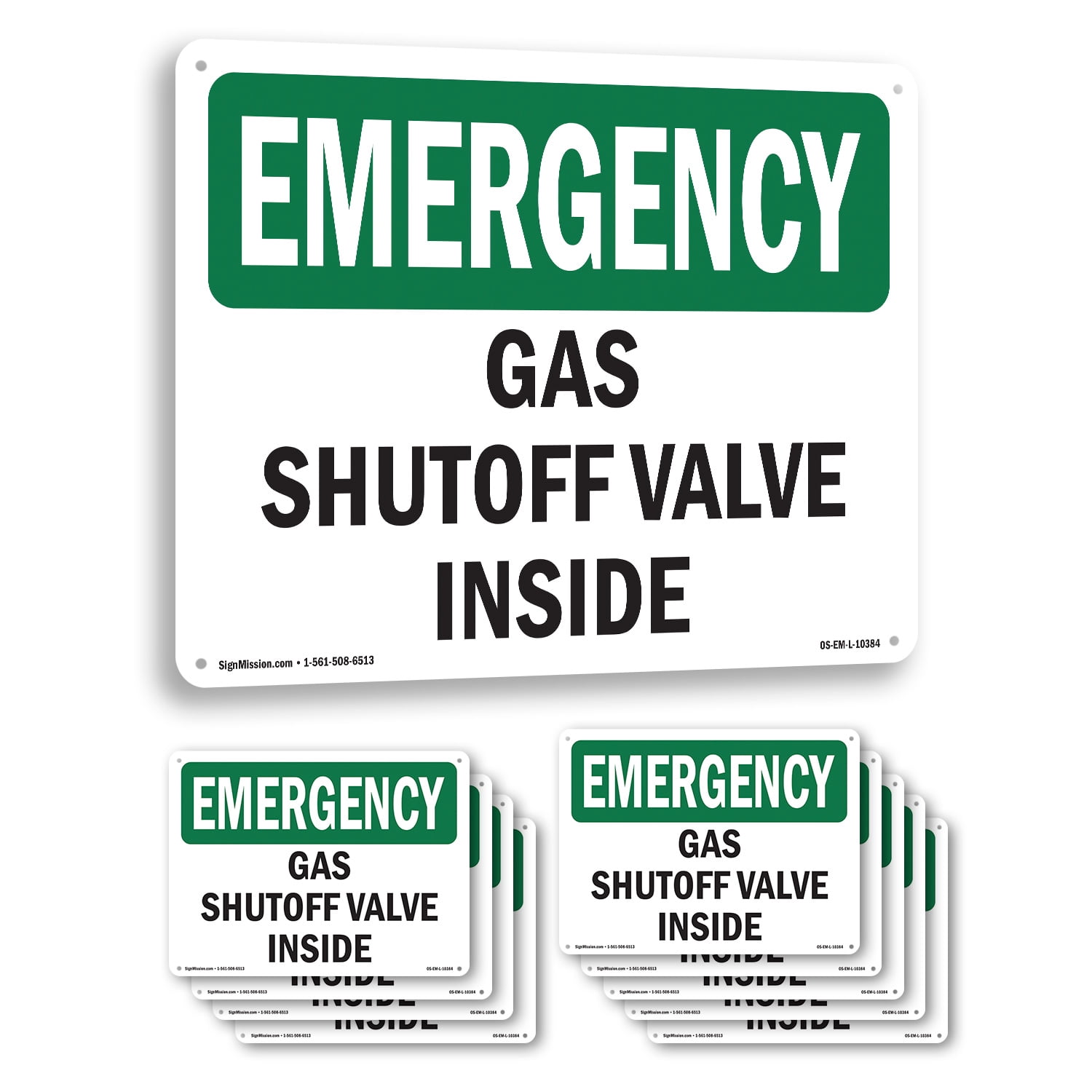 Gas Shutoff Valve Inside OSHA Emergency Rigid Plastic Sign 24 Inch x 18 ...