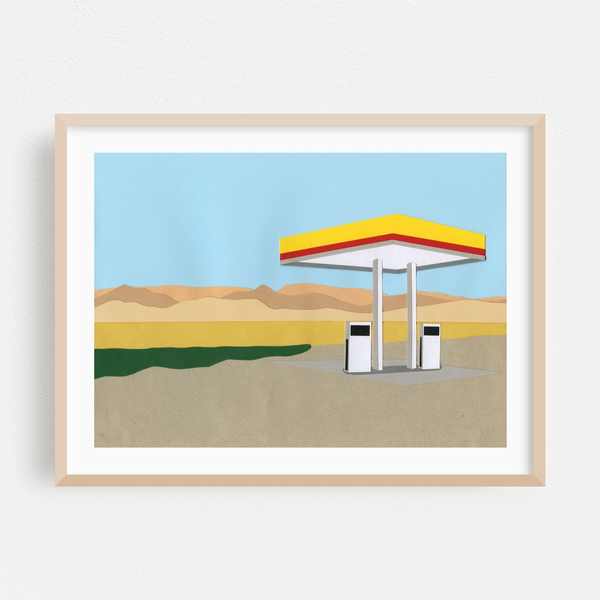 Gas Station Death Valley - Illustration Oak Framed Wall Art Print 8 x ...