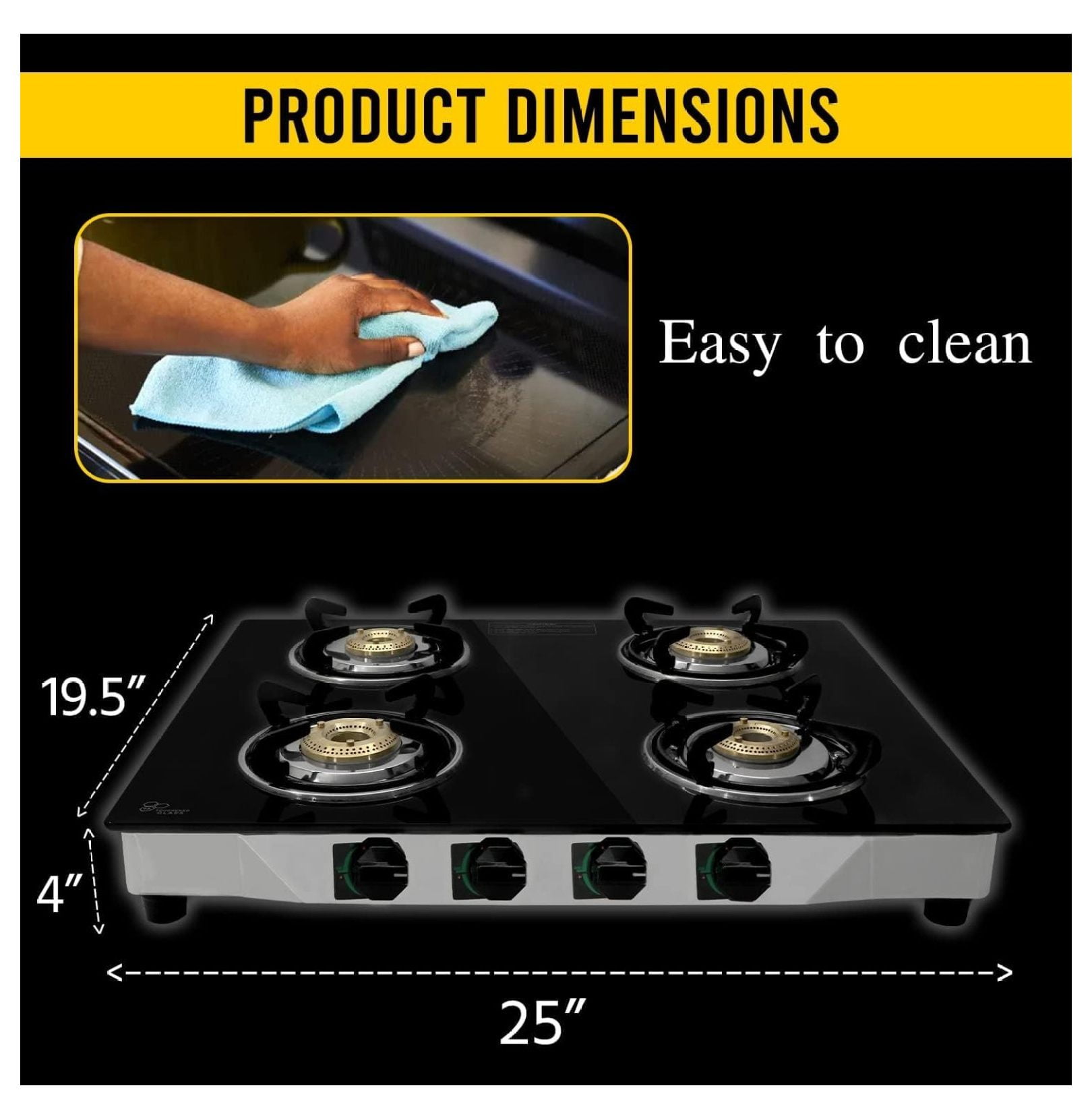Gas Stove with 4 Burner - Propane gas cook top Tempered Glass RV Stove ...