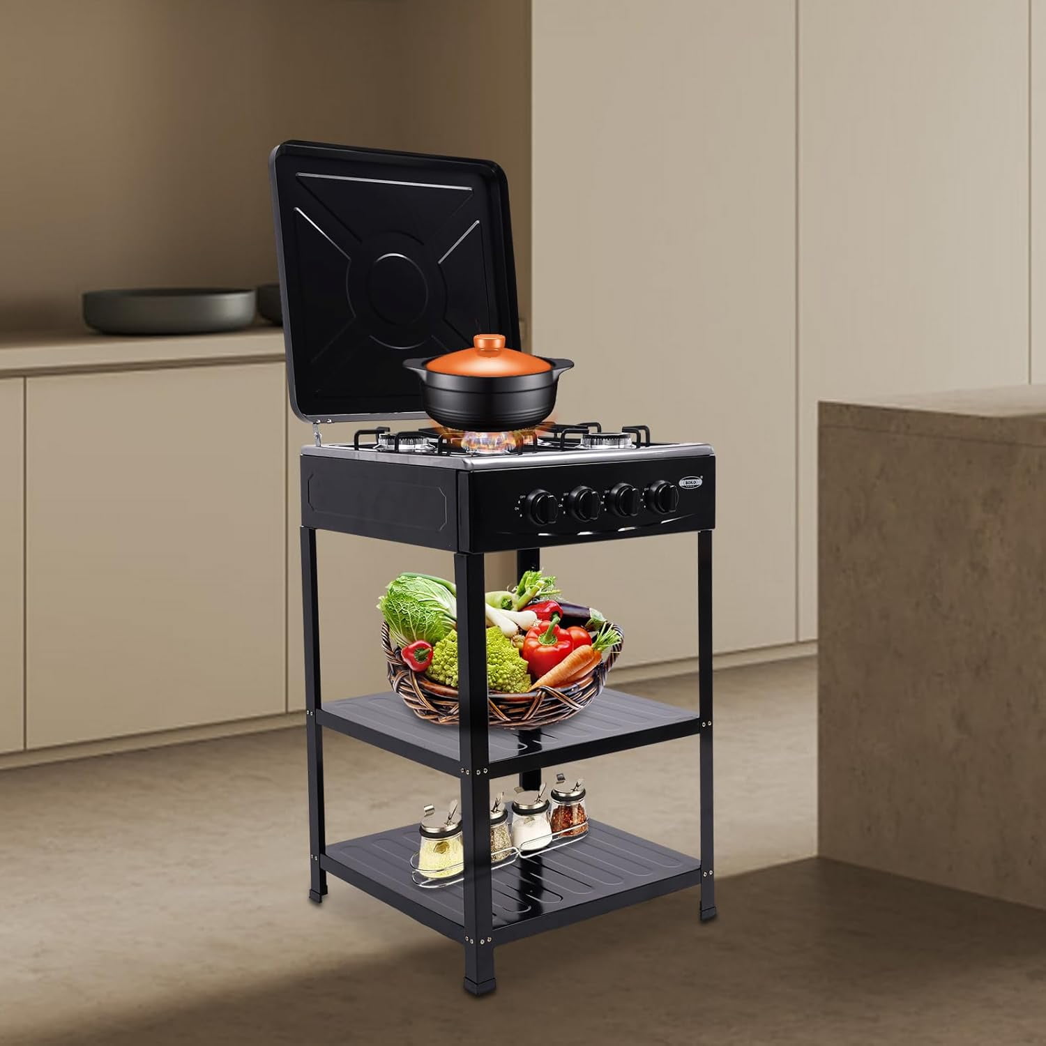 Gas Stove Portable Stove 4 Burner with Support Leg Stand, Wind Blocking ...