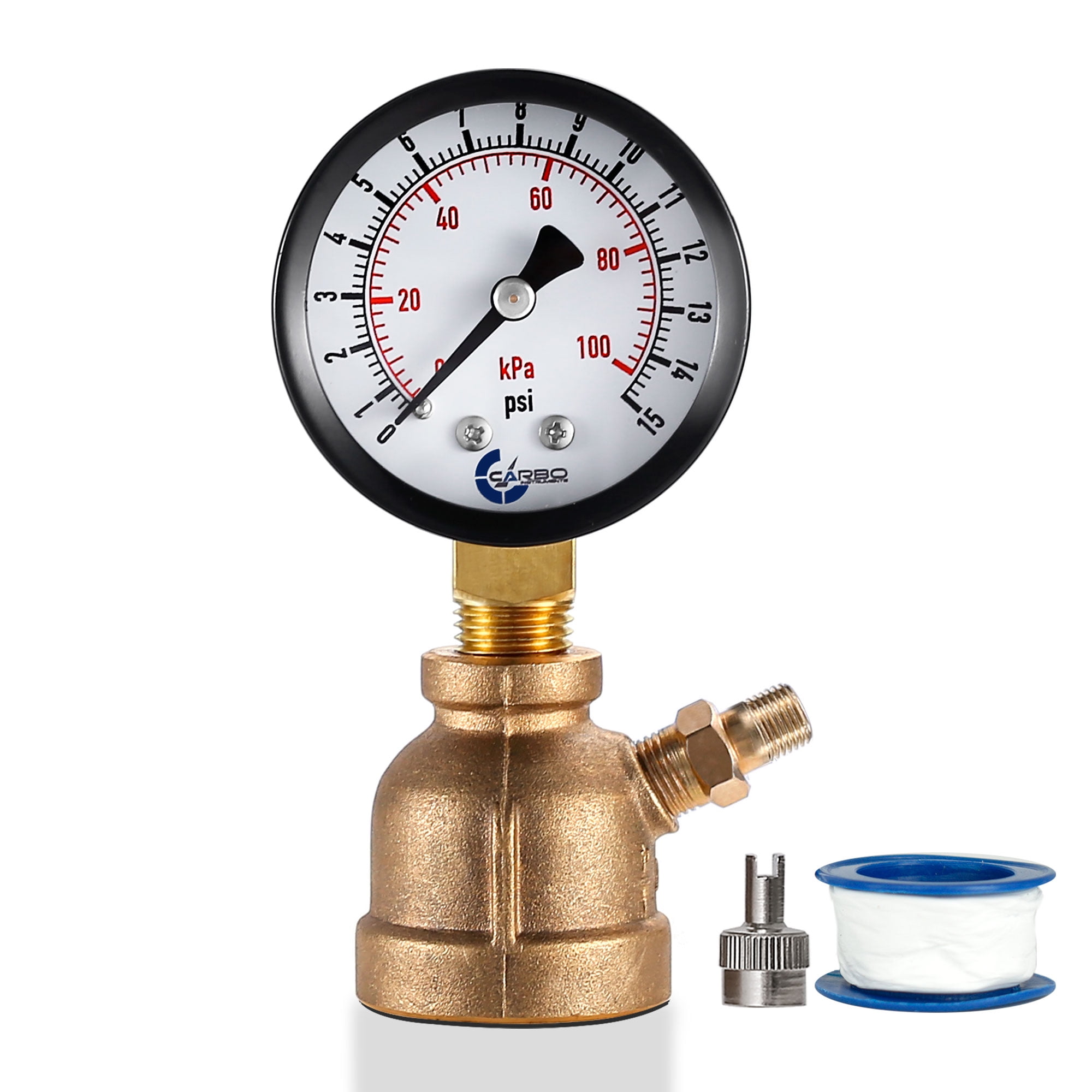 Gas Test Pressure Gauge 15 Pound, 15 PSI/100 kPa 3/4” FNPT Brass Bell ...