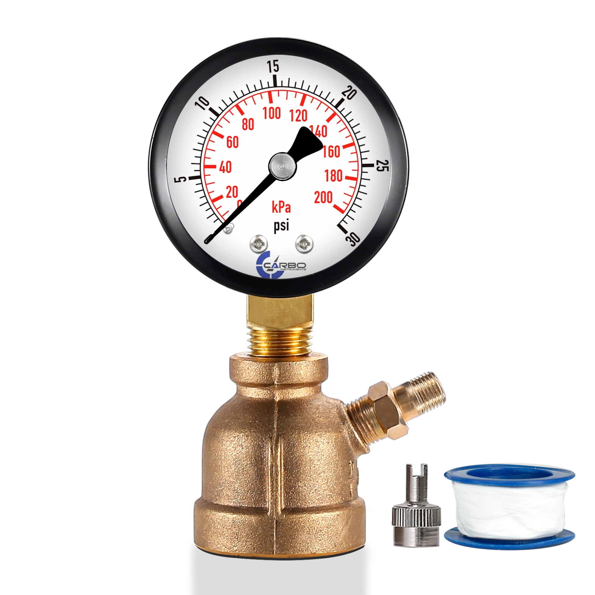 Gas Test Pressure Gauge 30 Pound, 30 PSI/200 kPa 3/4” FNPT Brass Bell ...