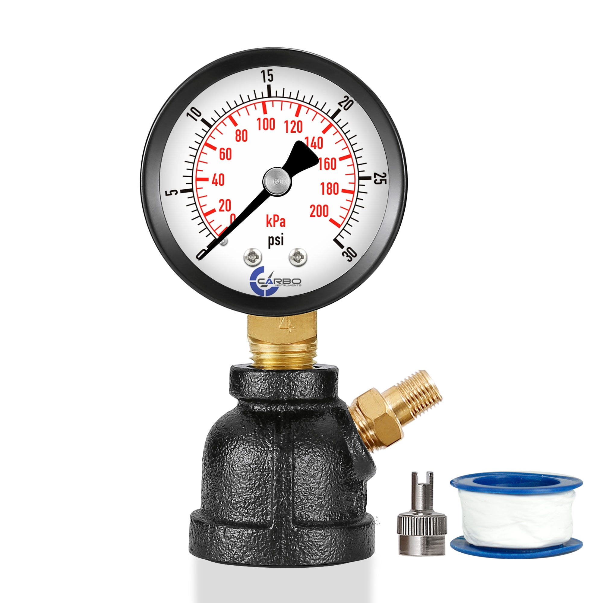 Gas Test Pressure Gauge 30 Pound, 30 PSI/200 kPa 3/4” FNPT Steel Bell ...